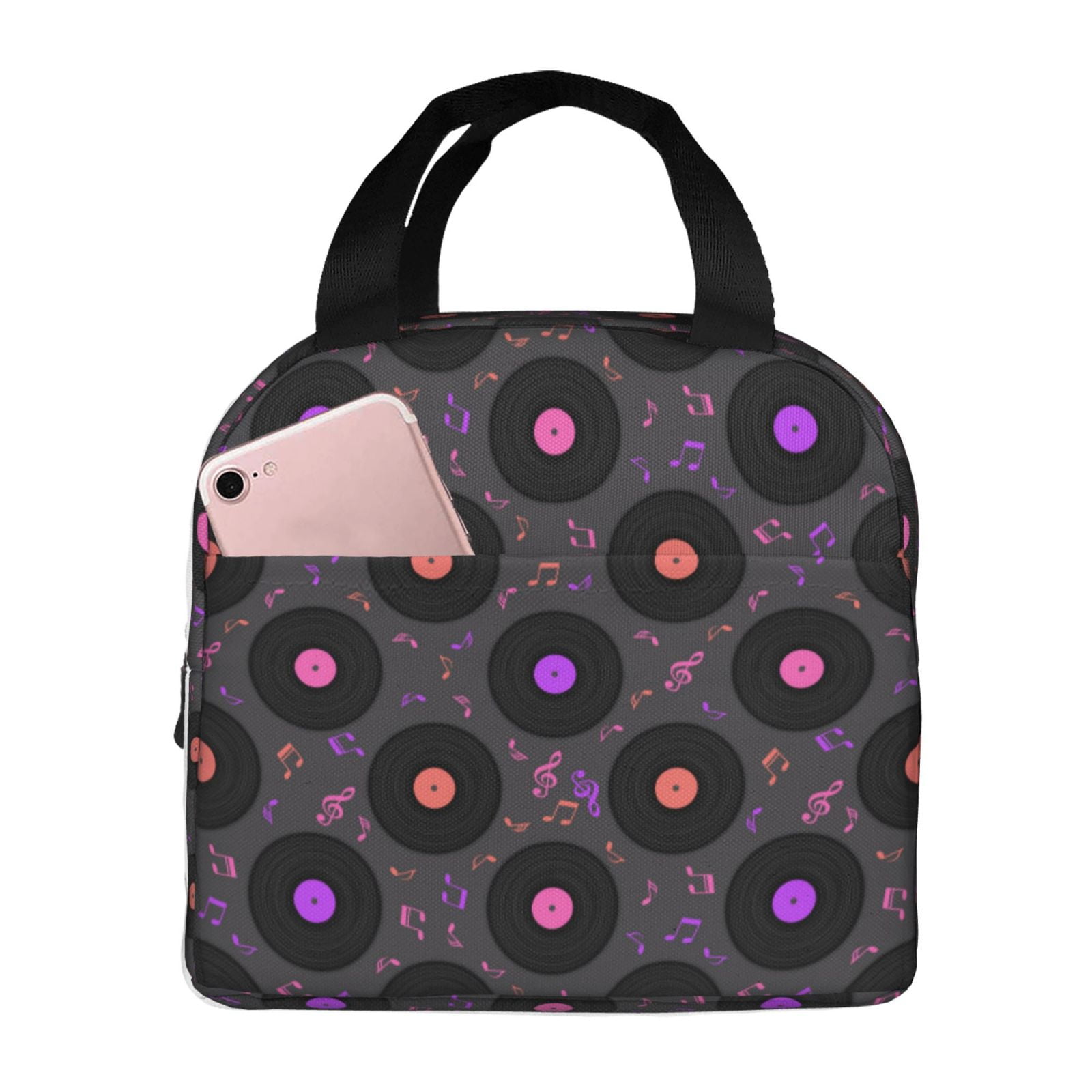 Pofeuu Vinyl Records Musical Notes Print Lunch Bag Lunch Box Insulated ...