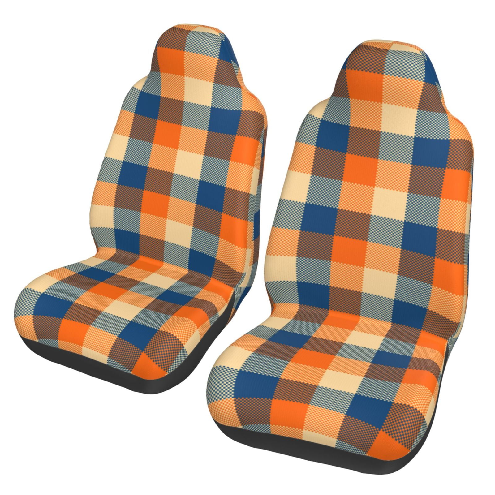Pofeuu Warm Orange Plaid Print Automotive Car Seat Covers Flat Cloth ...