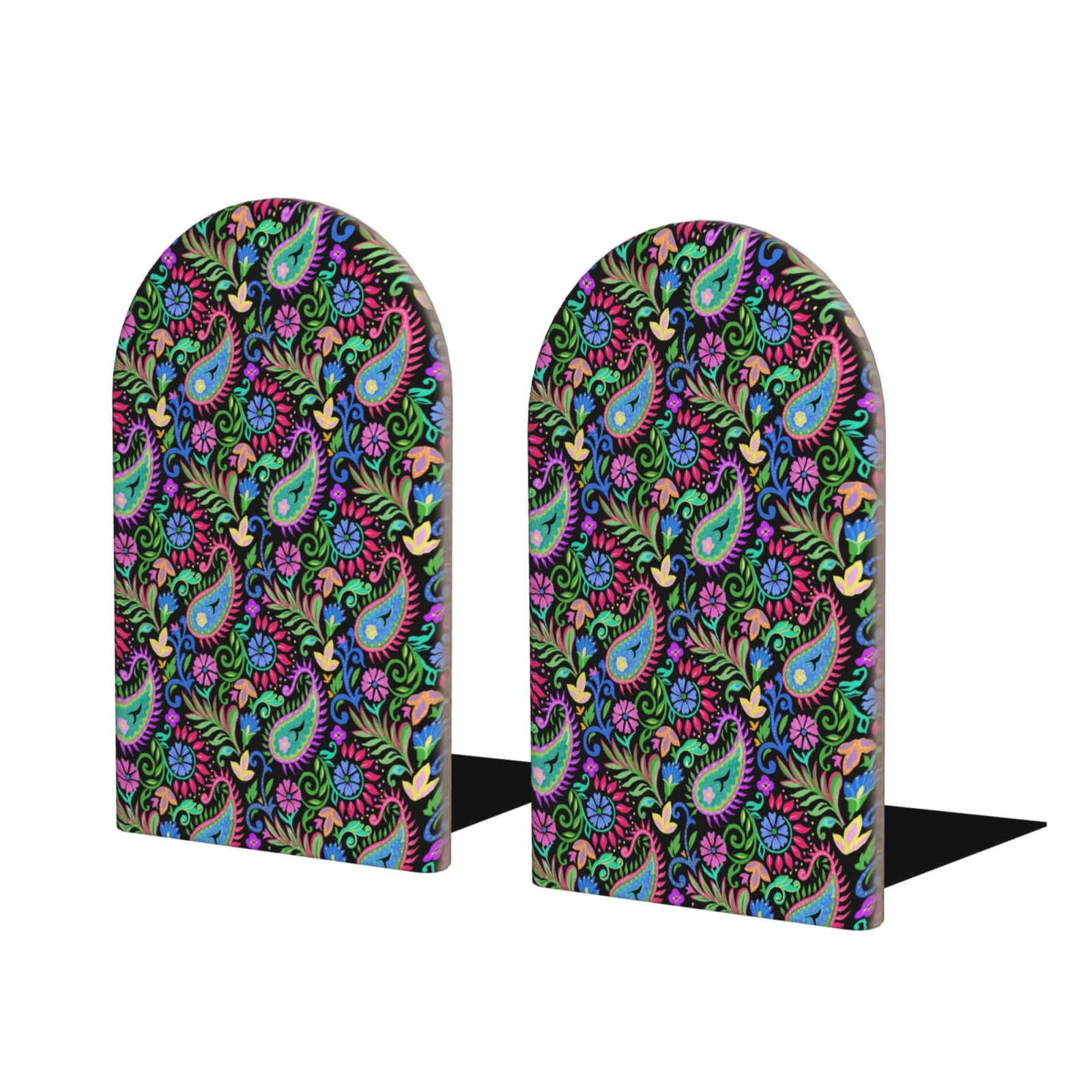 Pofeuu Watercolor Floral Paisley Print Large Bookend Hold Heavy Books ...