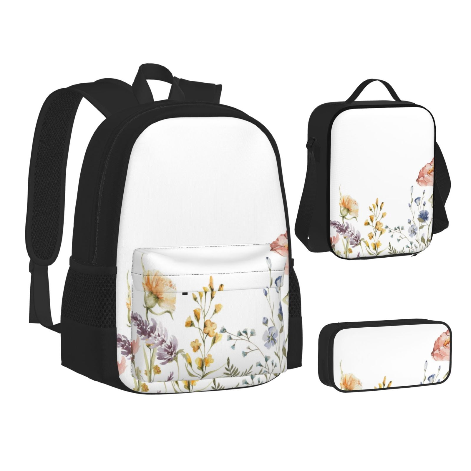 Pofeuu Watercolor Floral Print Backpack Travel Backpacks With Lunch Bag ...