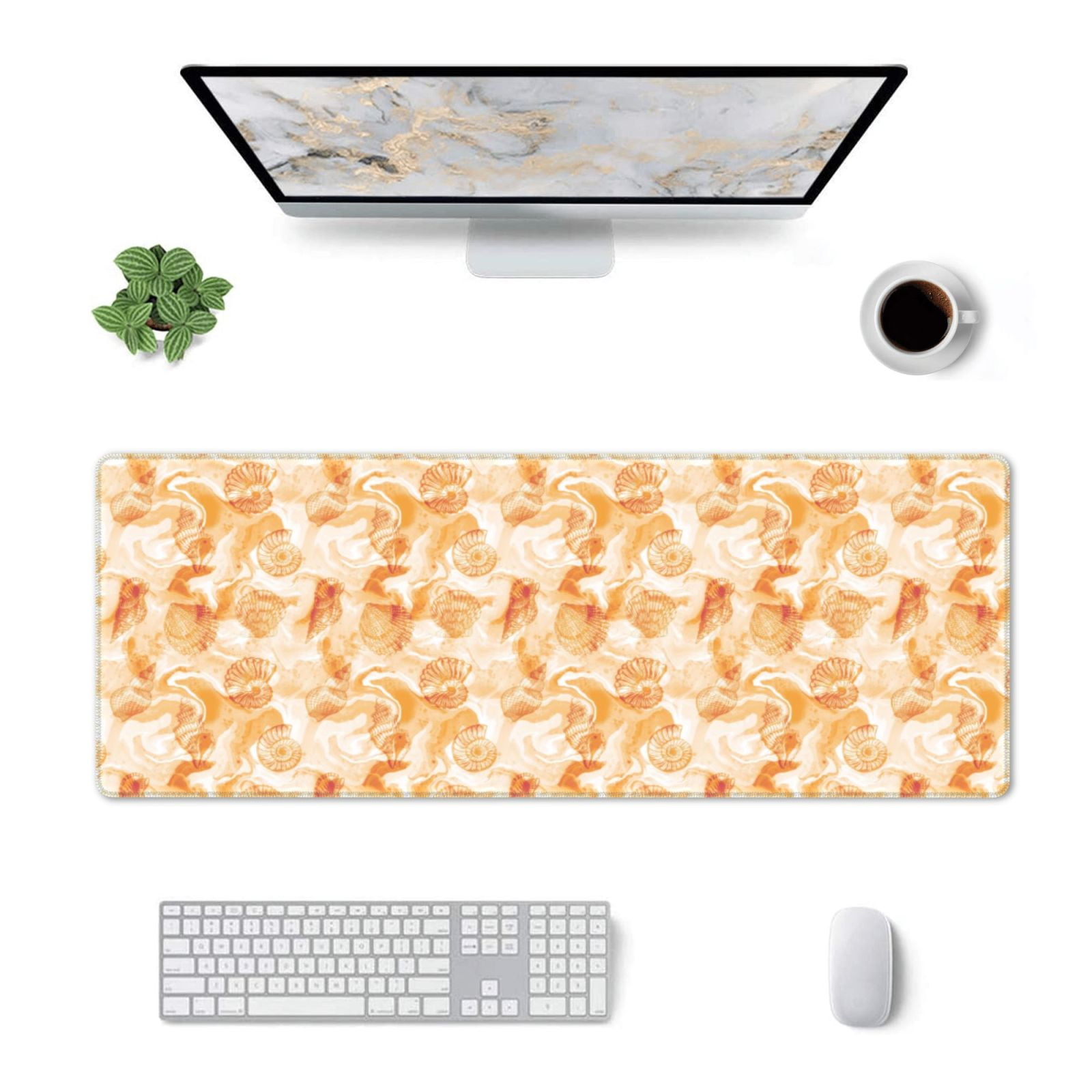 Pofeuu Watercolor Sea Shells Print Desk Mat for Keyboard and Mouse，Computer Desk Matt for ...