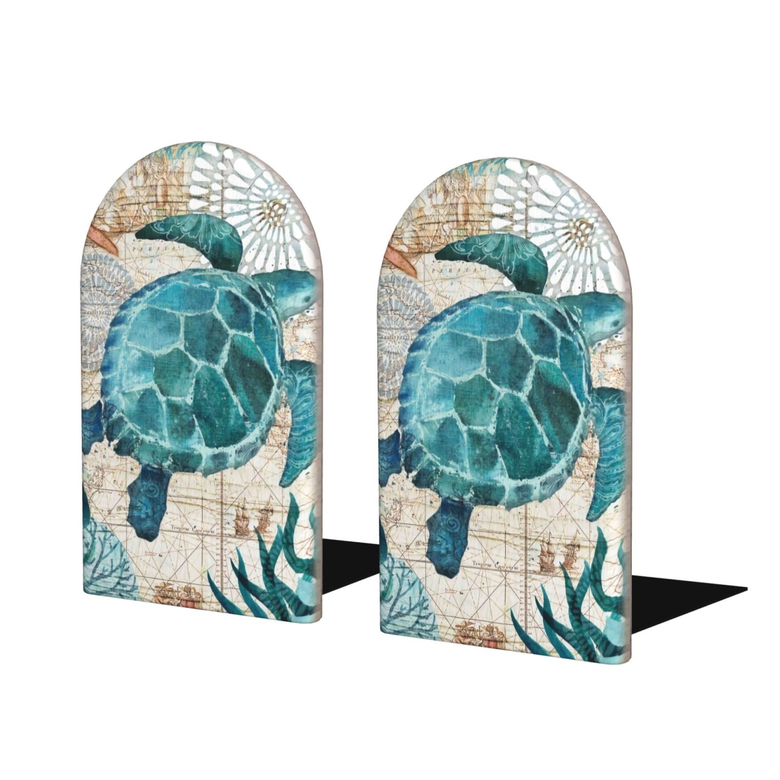 Pofeuu Watercolor Sea Turtle Print Large Bookend Hold Heavy Books- Wood ...