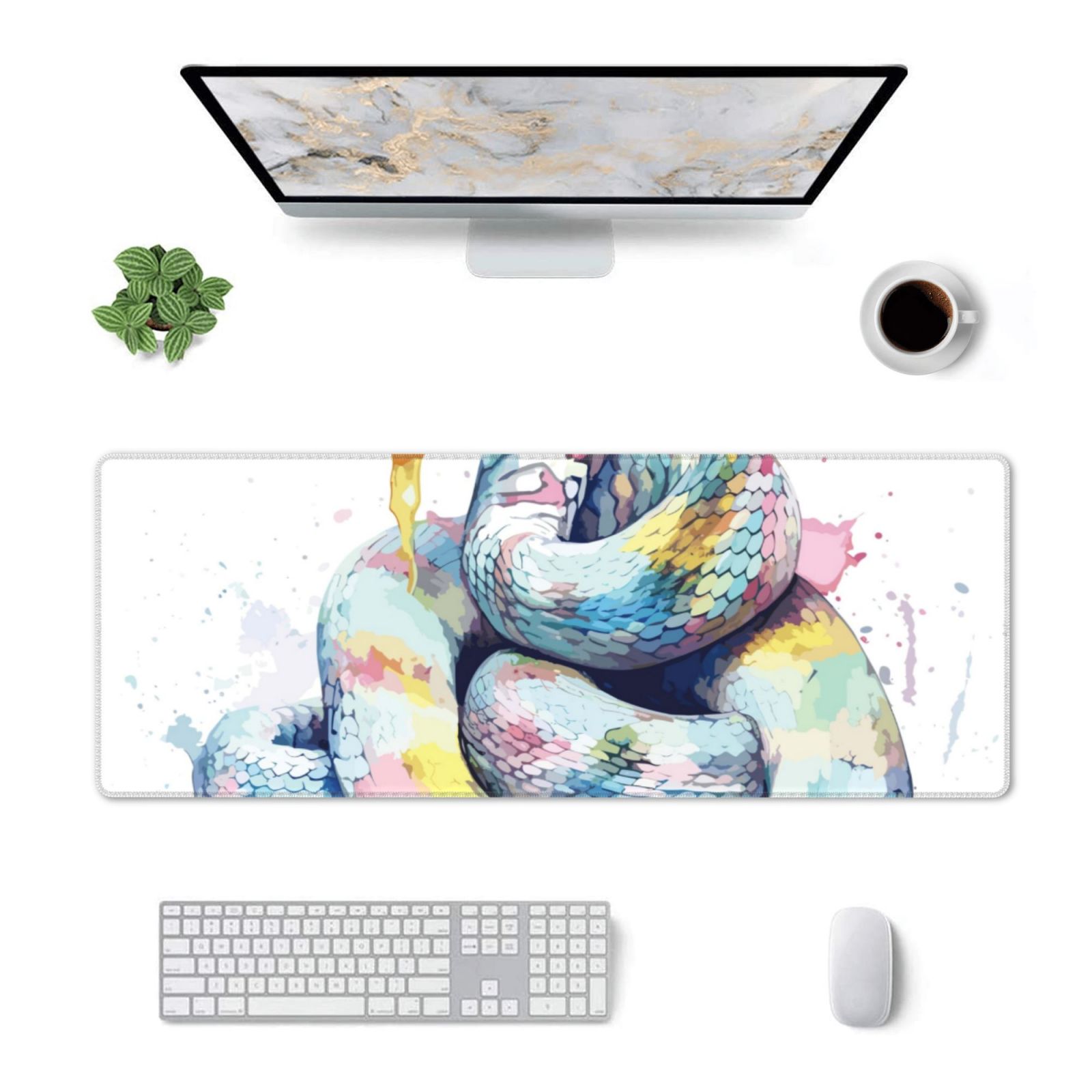 Pofeuu Watercolor Snake Print Desk Mat for Keyboard and Mouse，Computer ...