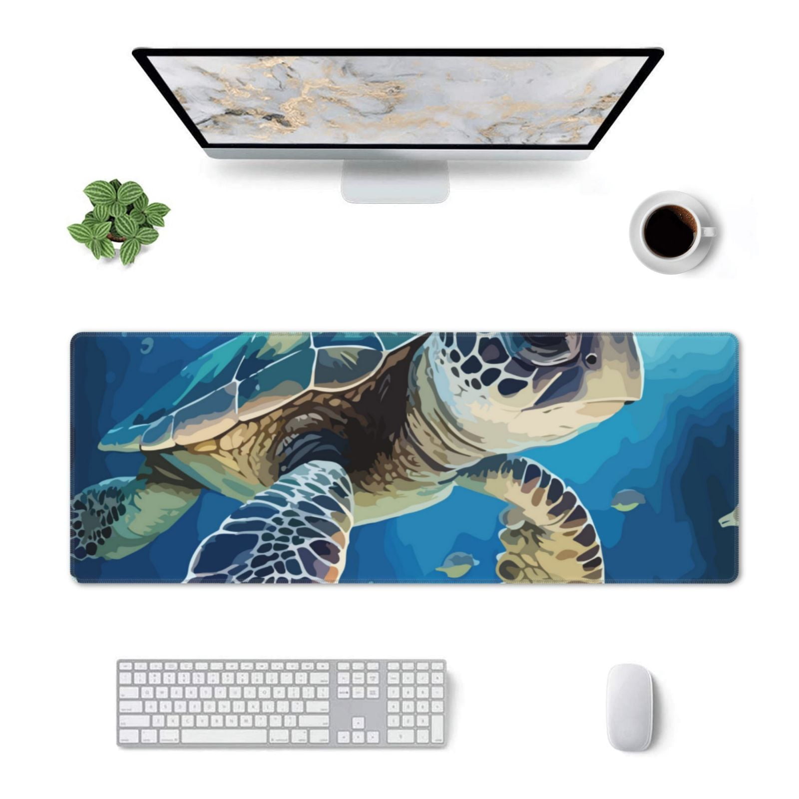 Pofeuu Watercolor Turtle Print Desk Mat for Keyboard and Mouse，Computer ...