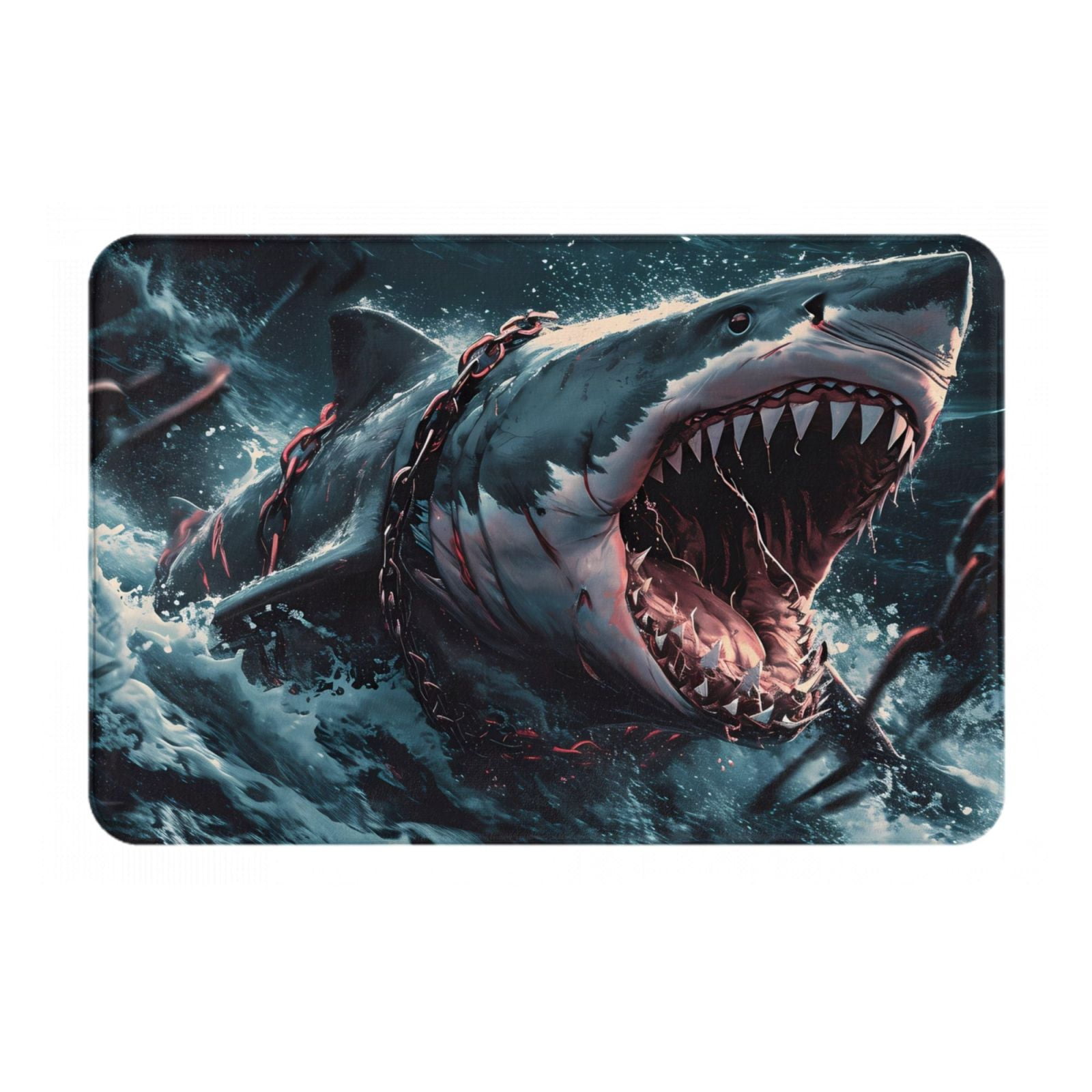 Pofeuu Wave Chain Shark Print Flannel Doormats Rug16"x24"Rug Washable ...