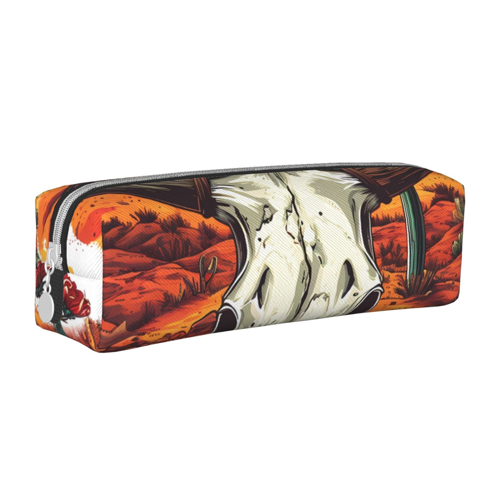 Pofeuu Western Desert Cactus Ram Skull Print Leather Pencil Case ...