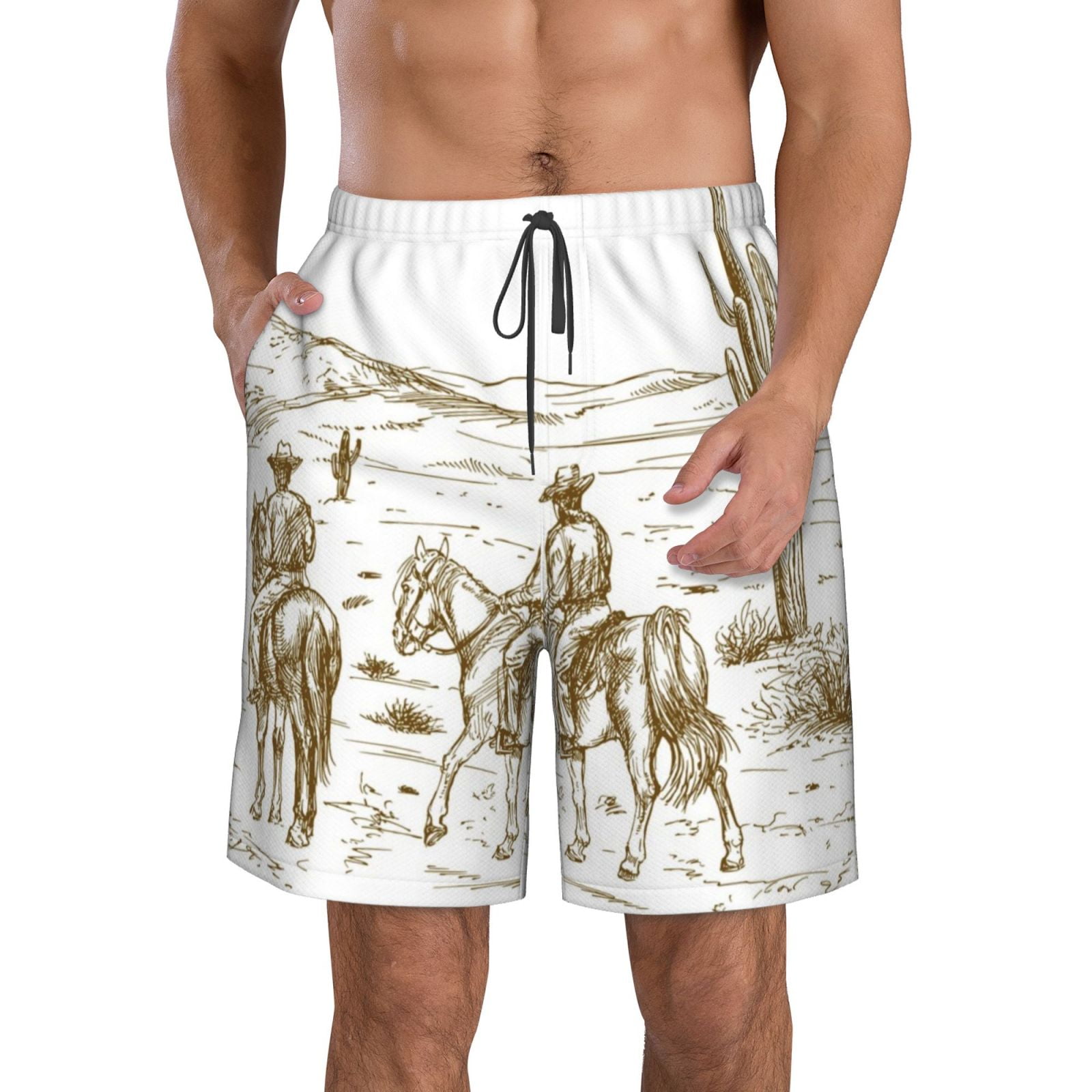 Pofeuu Western Desert Cowboys Prin Men's Swim Trunks Quick Dry Bathing ...