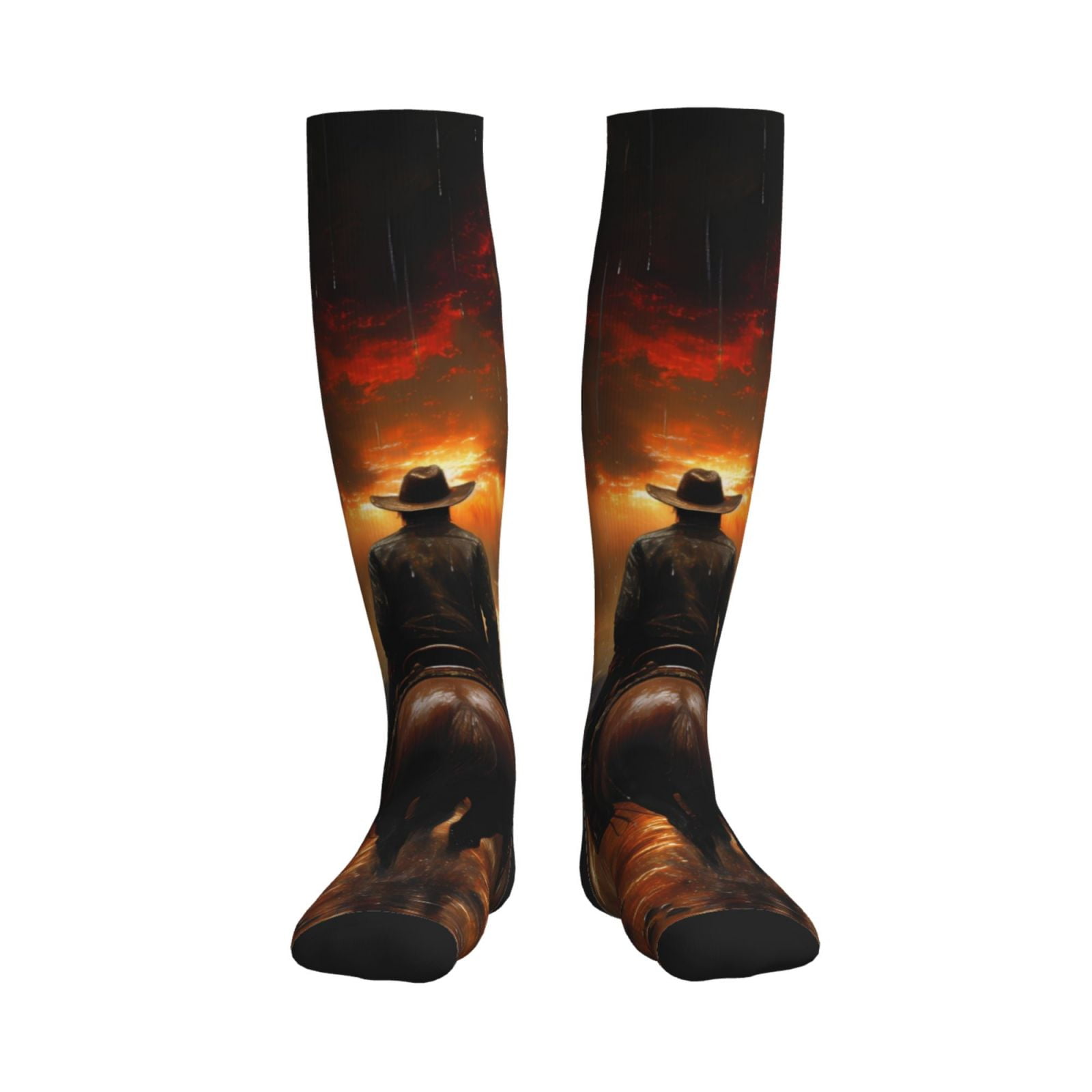Pofeuu Western Rainy Desert Cowboy Print Compression Socks for Women ...