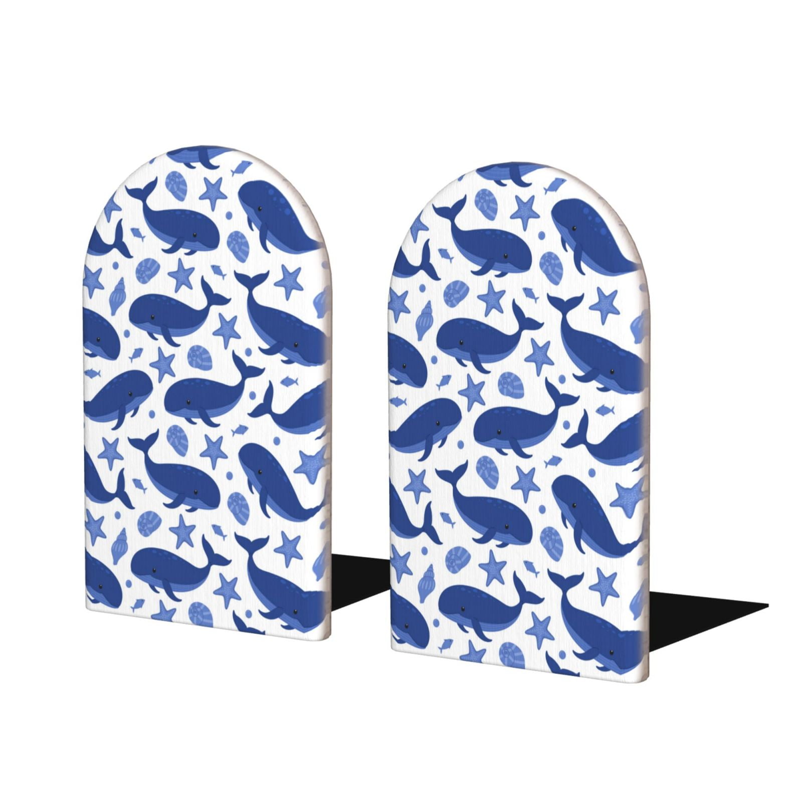 Pofeuu Whale Print Large Bookend Hold Heavy Books- Wood Bookends for ...