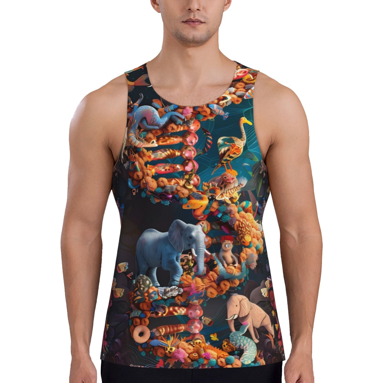 Pofeuu Whimsical Animal Spiral Print Men's Workout Tank Tops Sleeveless ...