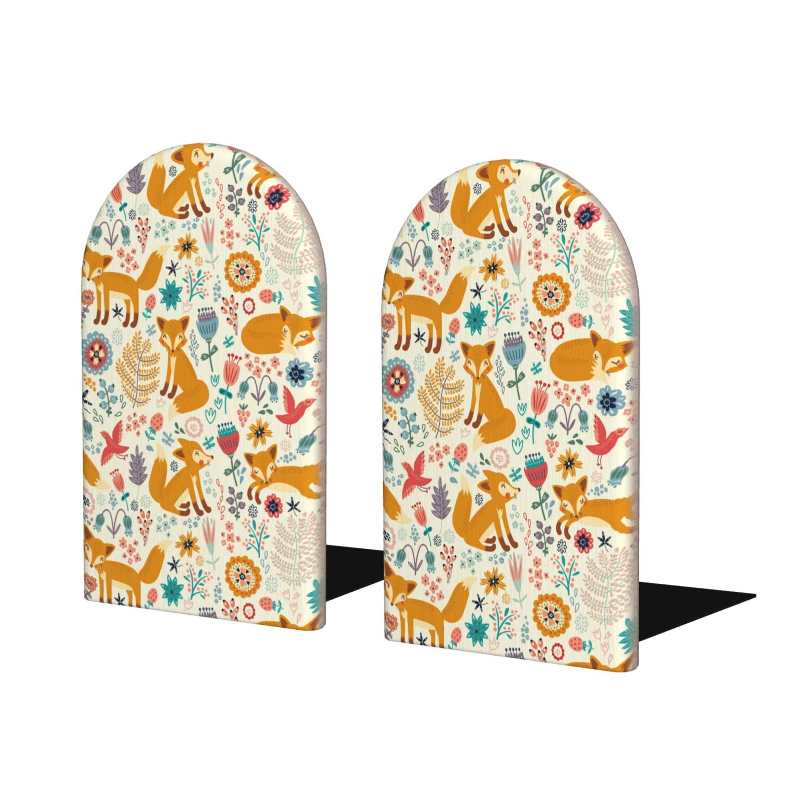 Pofeuu Whimsical Fox Floral Garden Print Large Bookend Hold Heavy Books ...