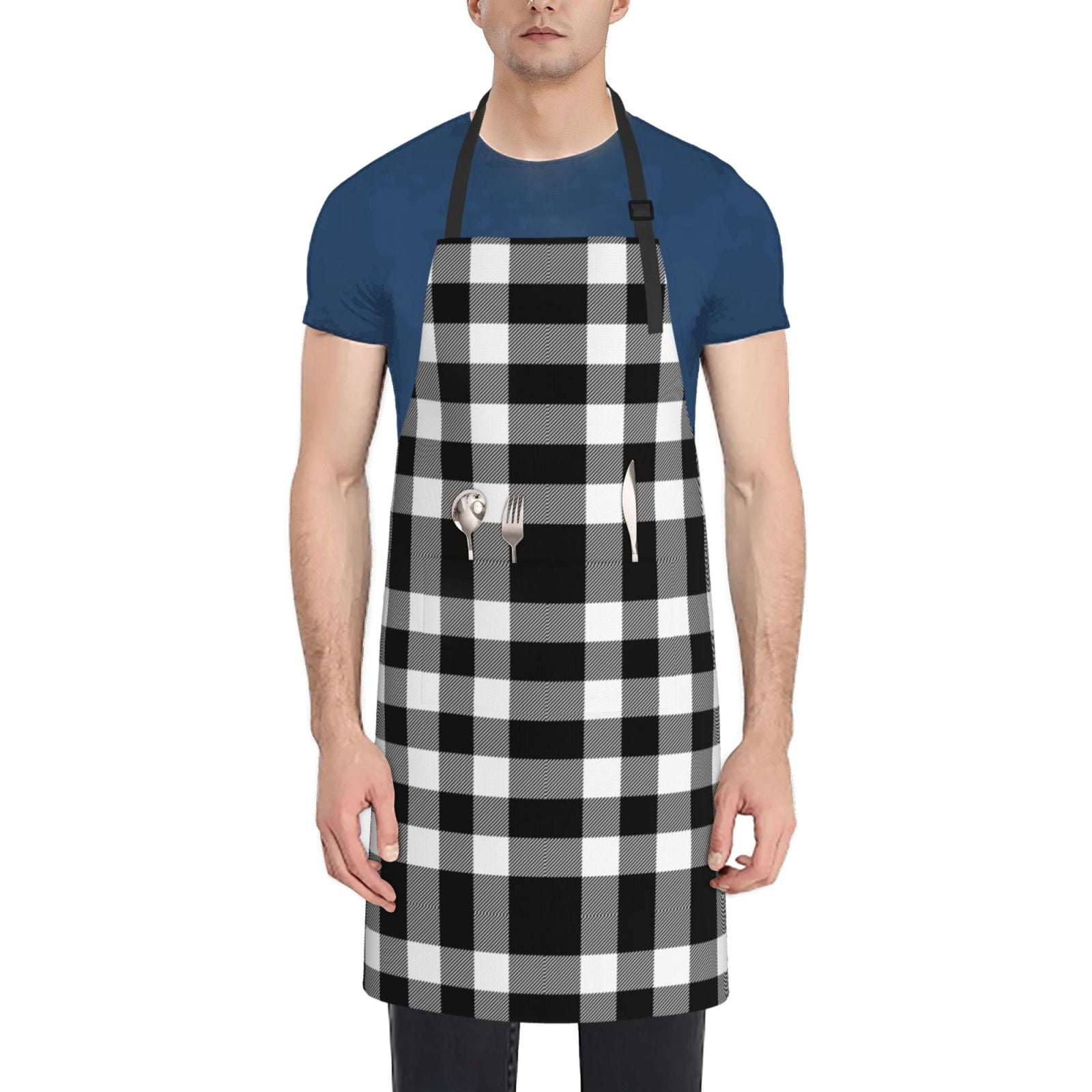 Pofeuu White And Black Plaid Print Waterproof Apron with Pockets ...