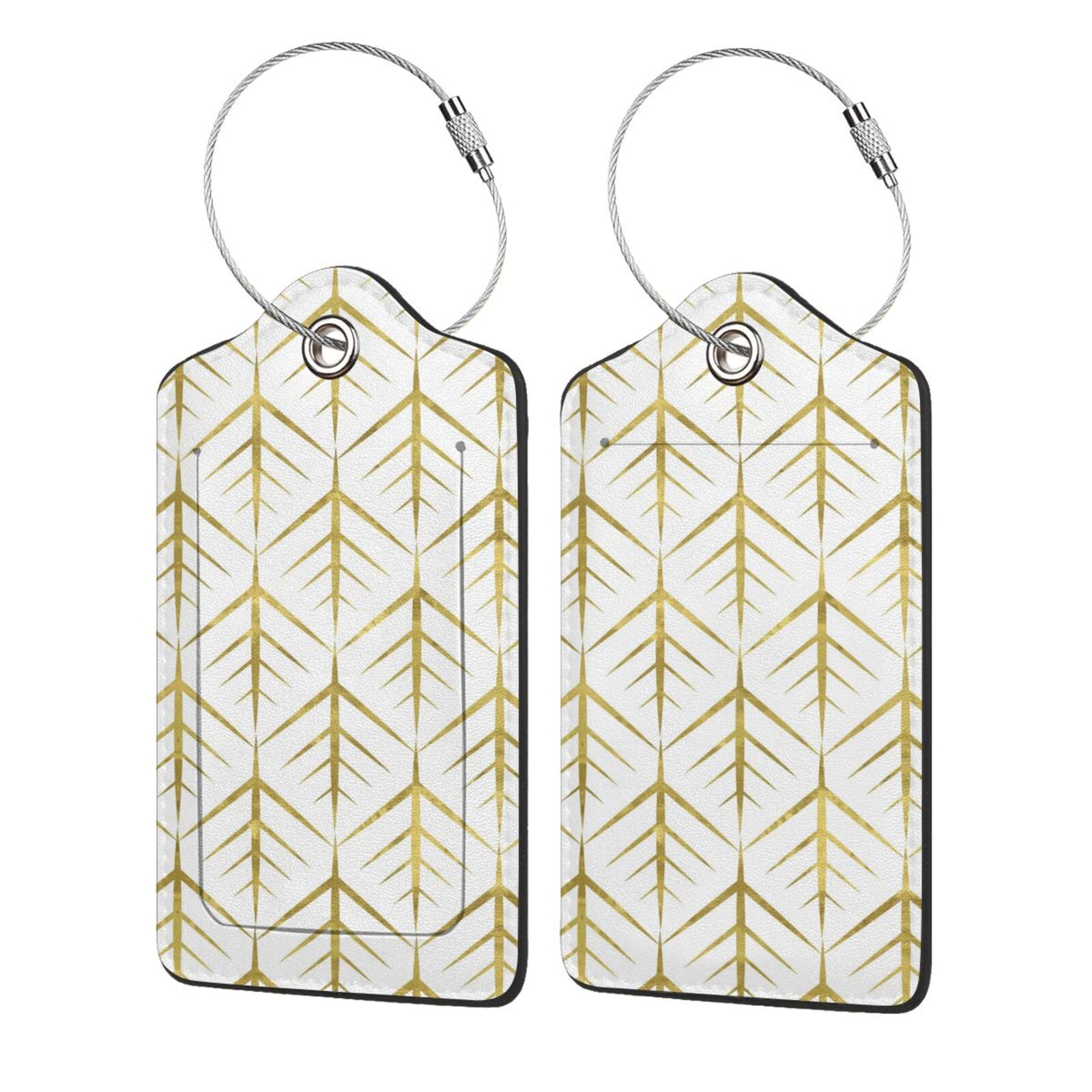 Pofeuu White And Gold Geometry Print Luggage Tags, Privacy Cover ID ...