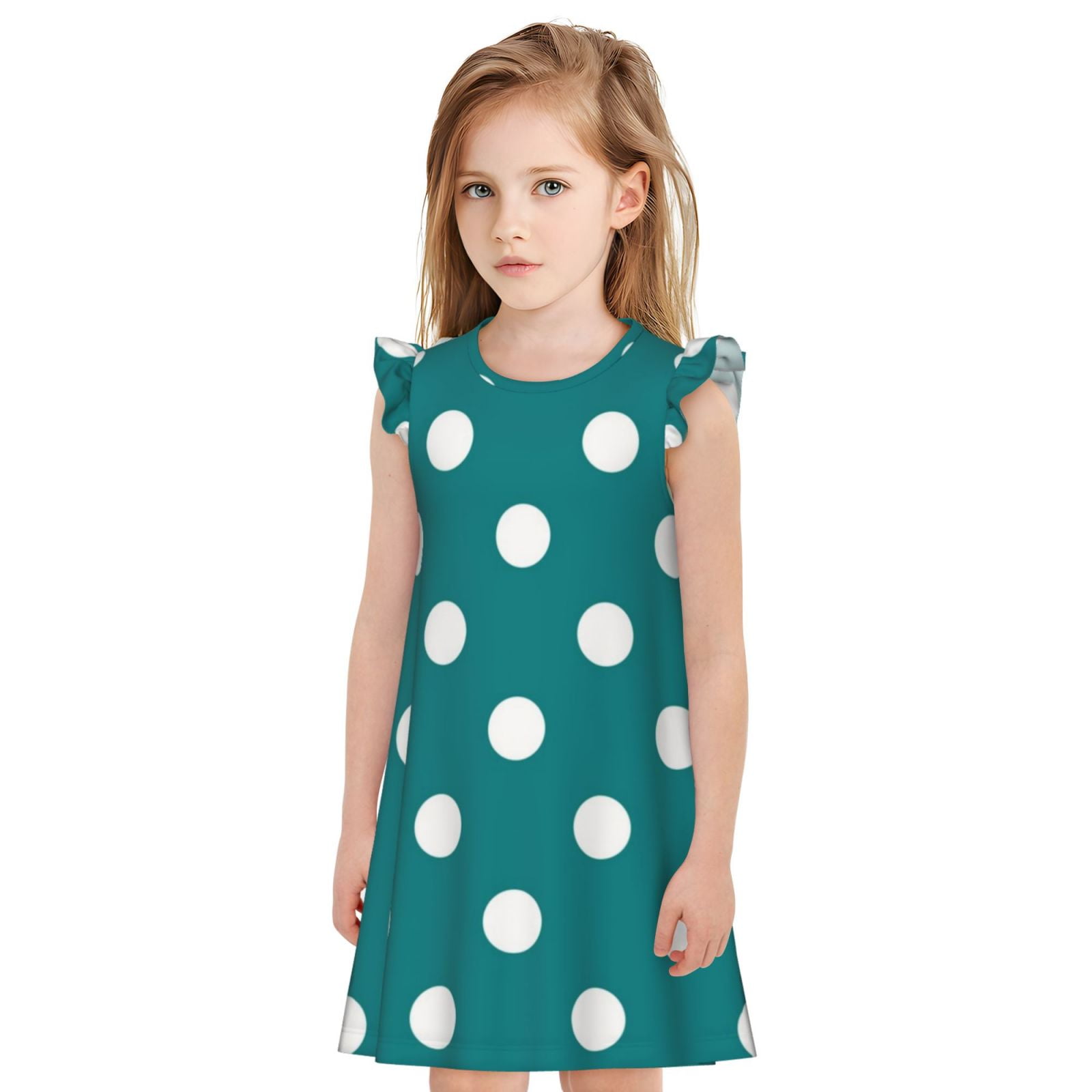 Pofeuu White Polka Dots With Teal Background Print Girls Nightgowns ...