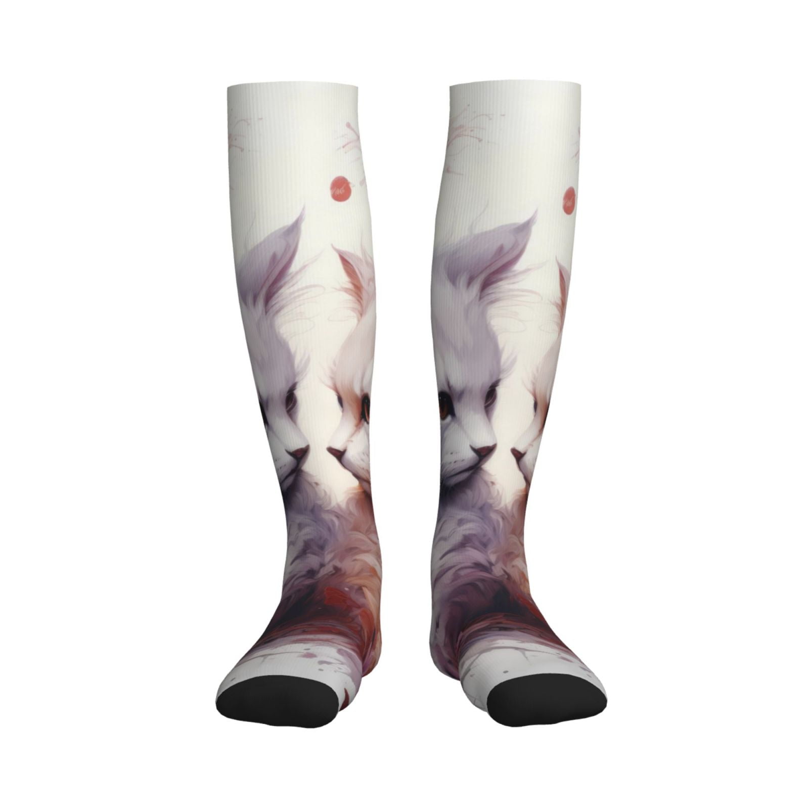 Pofeuu White Red Cat Couple Print Compression Socks for Women & Men ...