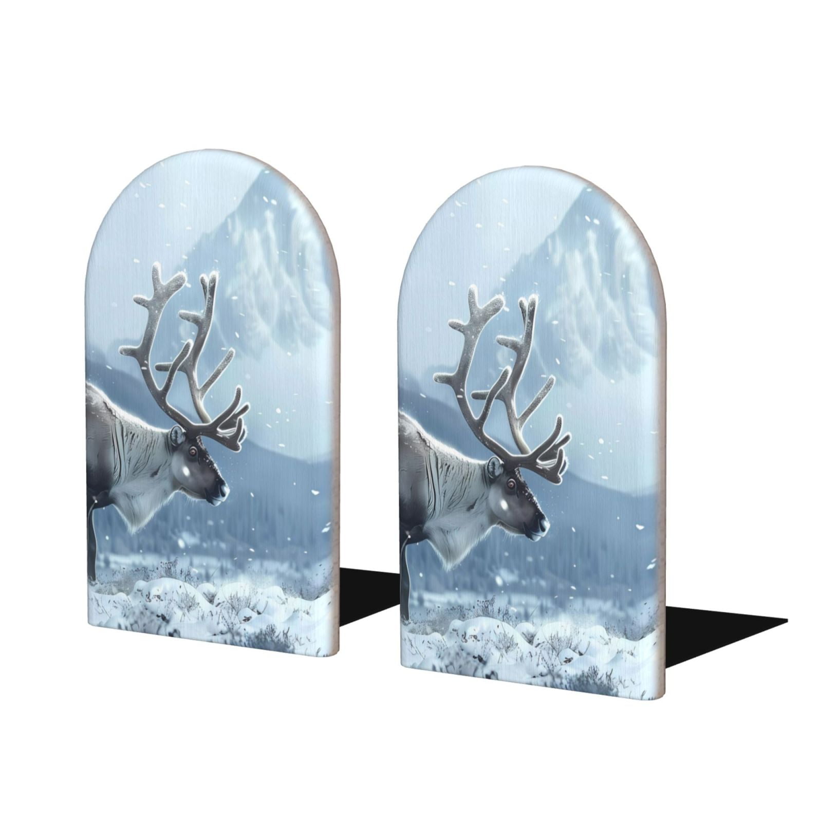 Pofeuu Winter Reindeer In Snowy Mountains Print Large Bookend Hold ...