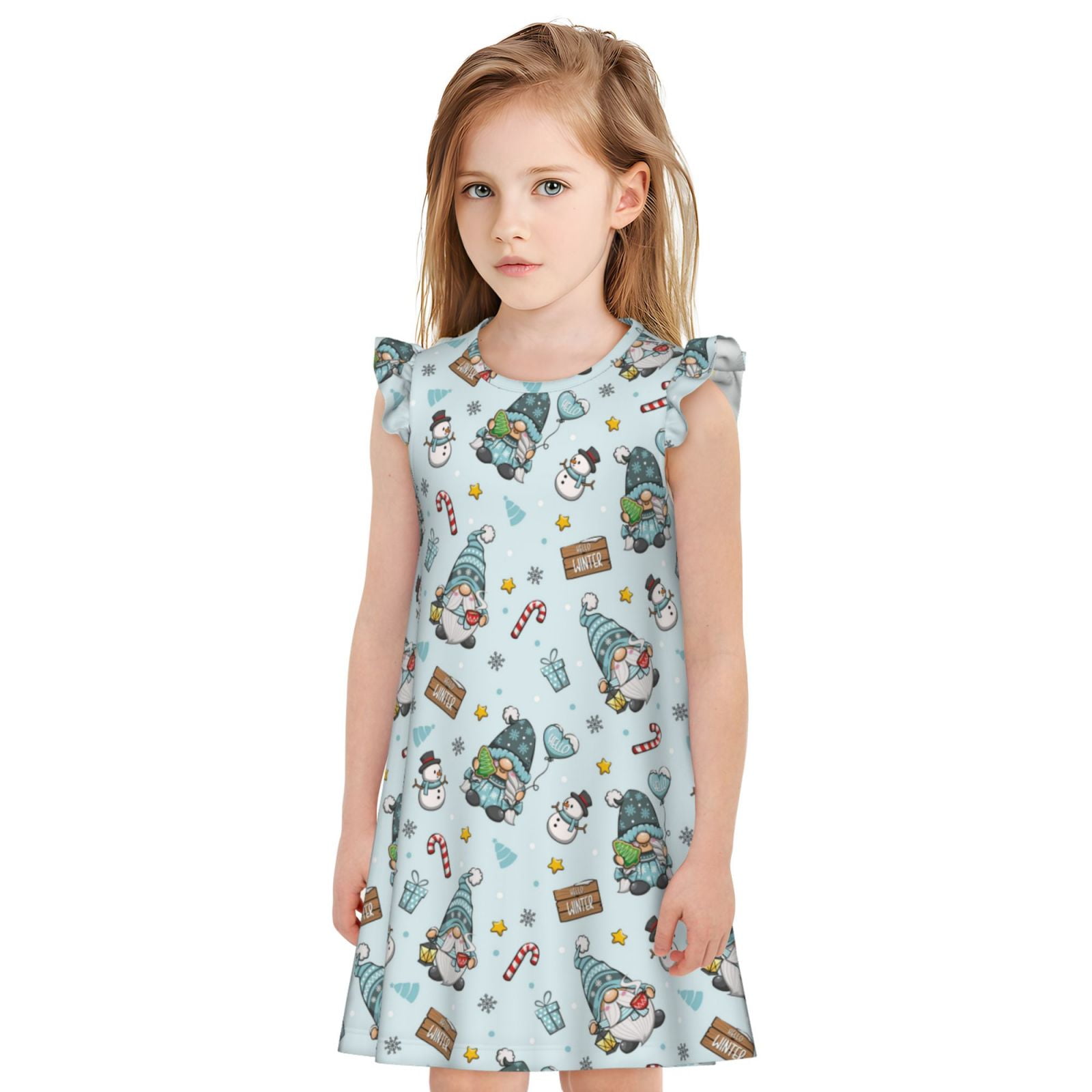 Pofeuu Winter Wonderland Light Blue Print Girls Nightgowns, Nightgown ...