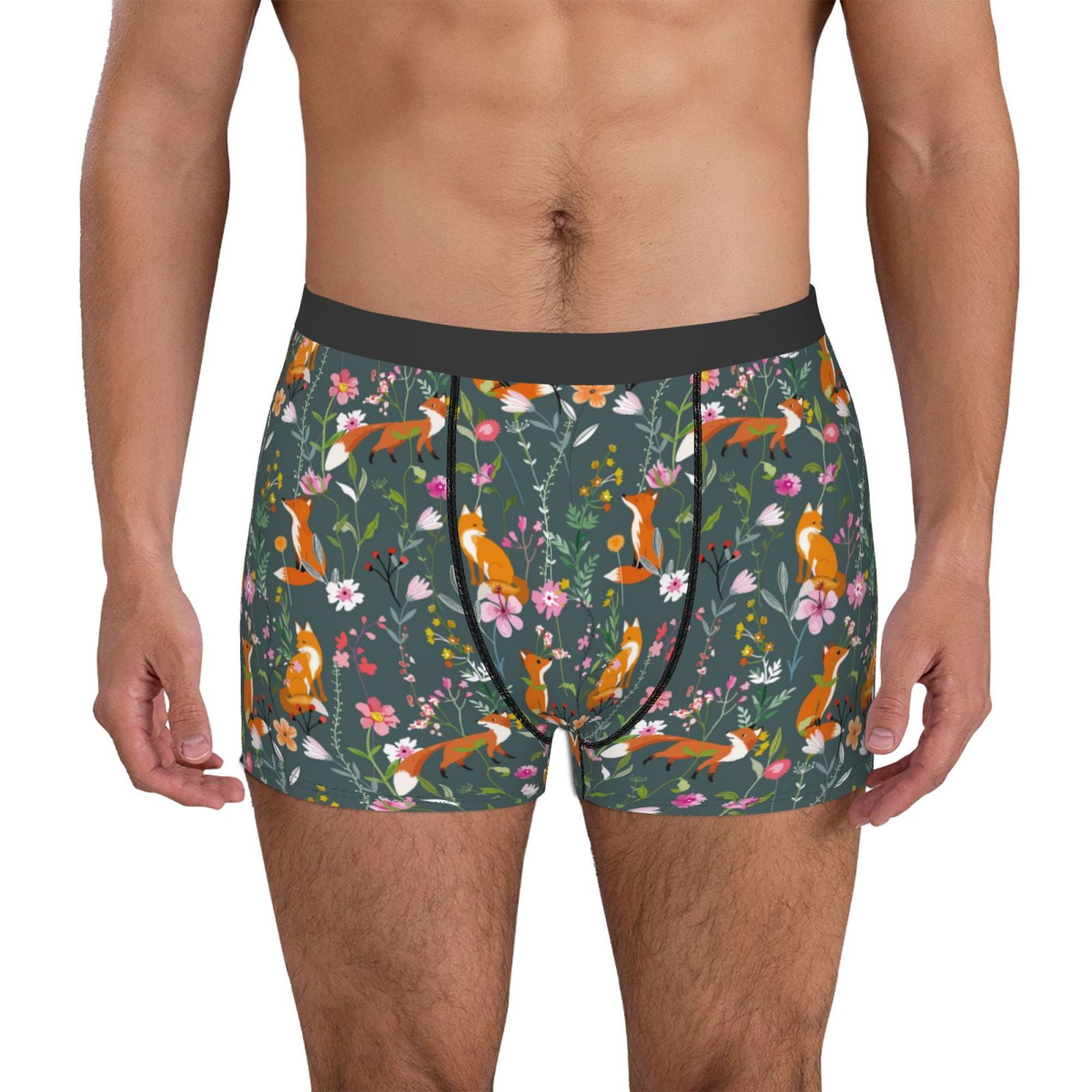 Pofeuu Wolf Fox In Flower Forest Print Men’s Boxer Briefs, Moisture ...