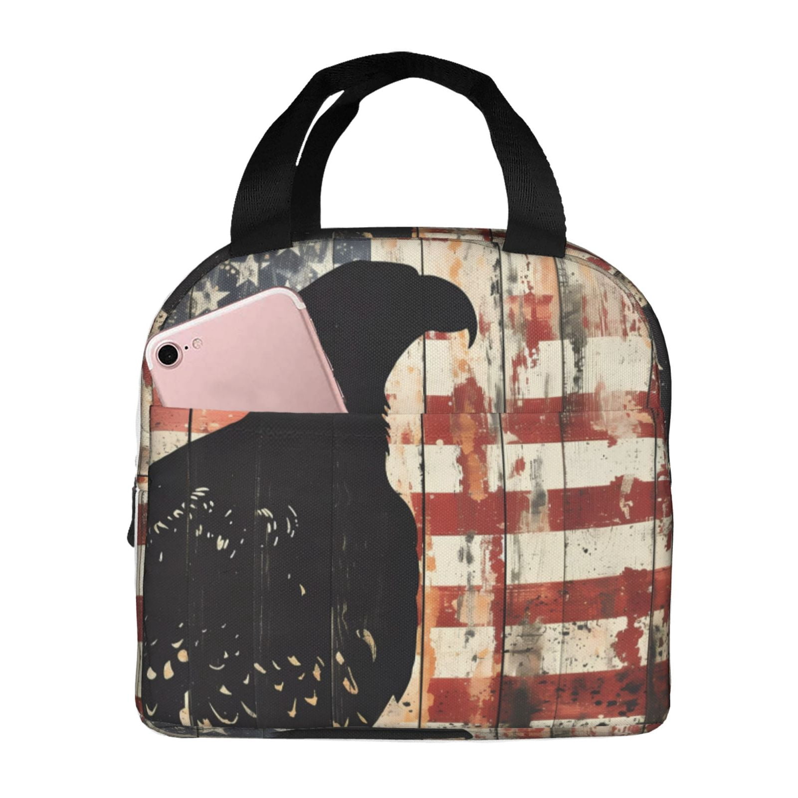 Pofeuu Wood Grain Bald Eagle Print Lunch Bag Lunch Box Large Capacity ...