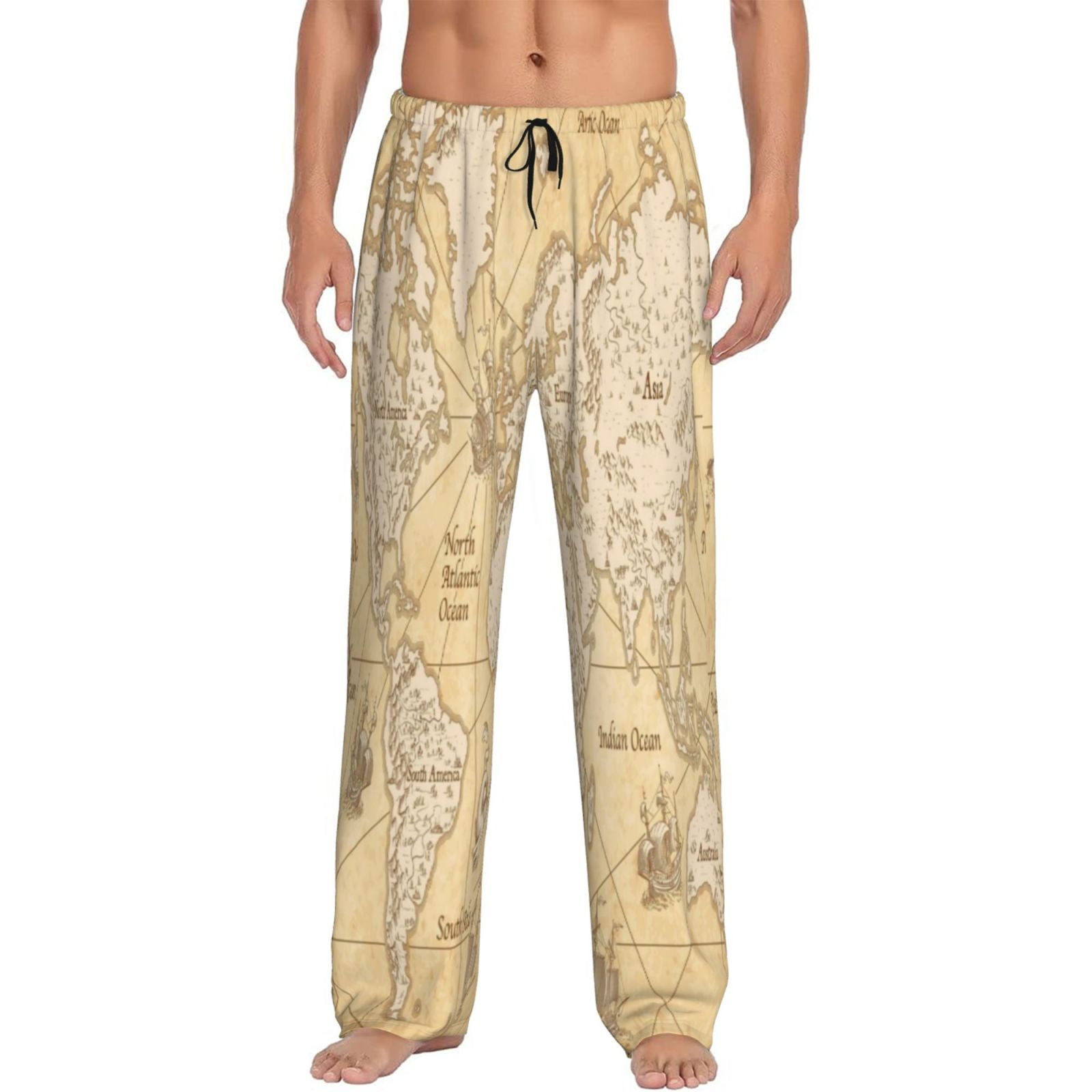 Pofeuu World Map Print Men's Pajama Pants, Soft Lounge Pajama Pants ...