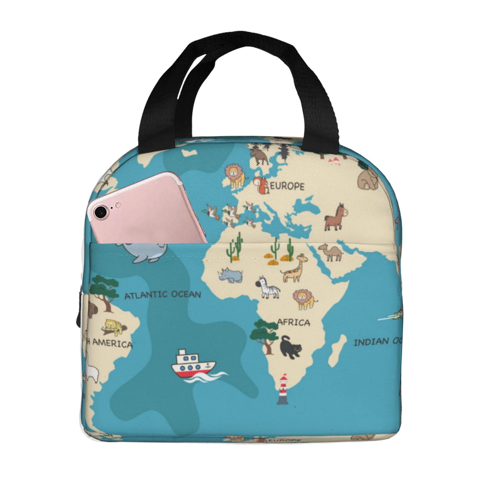 Pofeuu World Map With Animal Print Lunch Bag Lunch Box Insulated Lunch ...