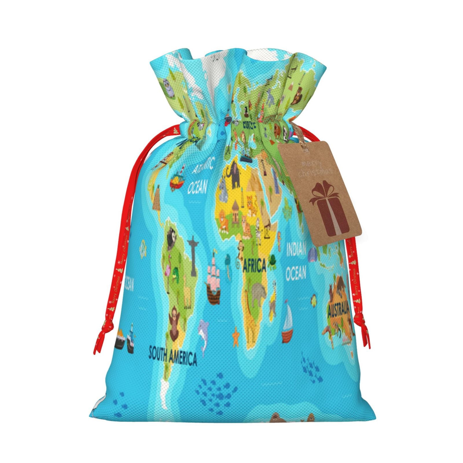 Pofeuu World Map With Animals Landmarks Print Burlap Bags with ...