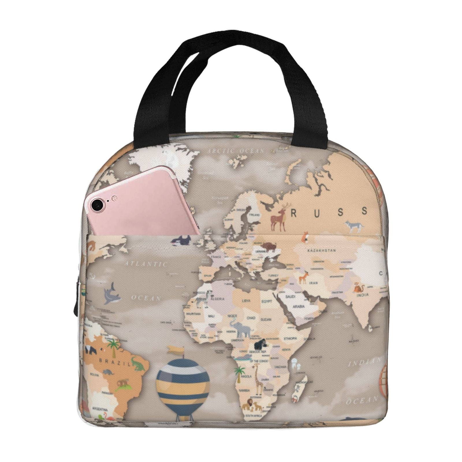 Pofeuu World Map With Animals Print Lunch Bag Lunch Box Insulated Lunch ...