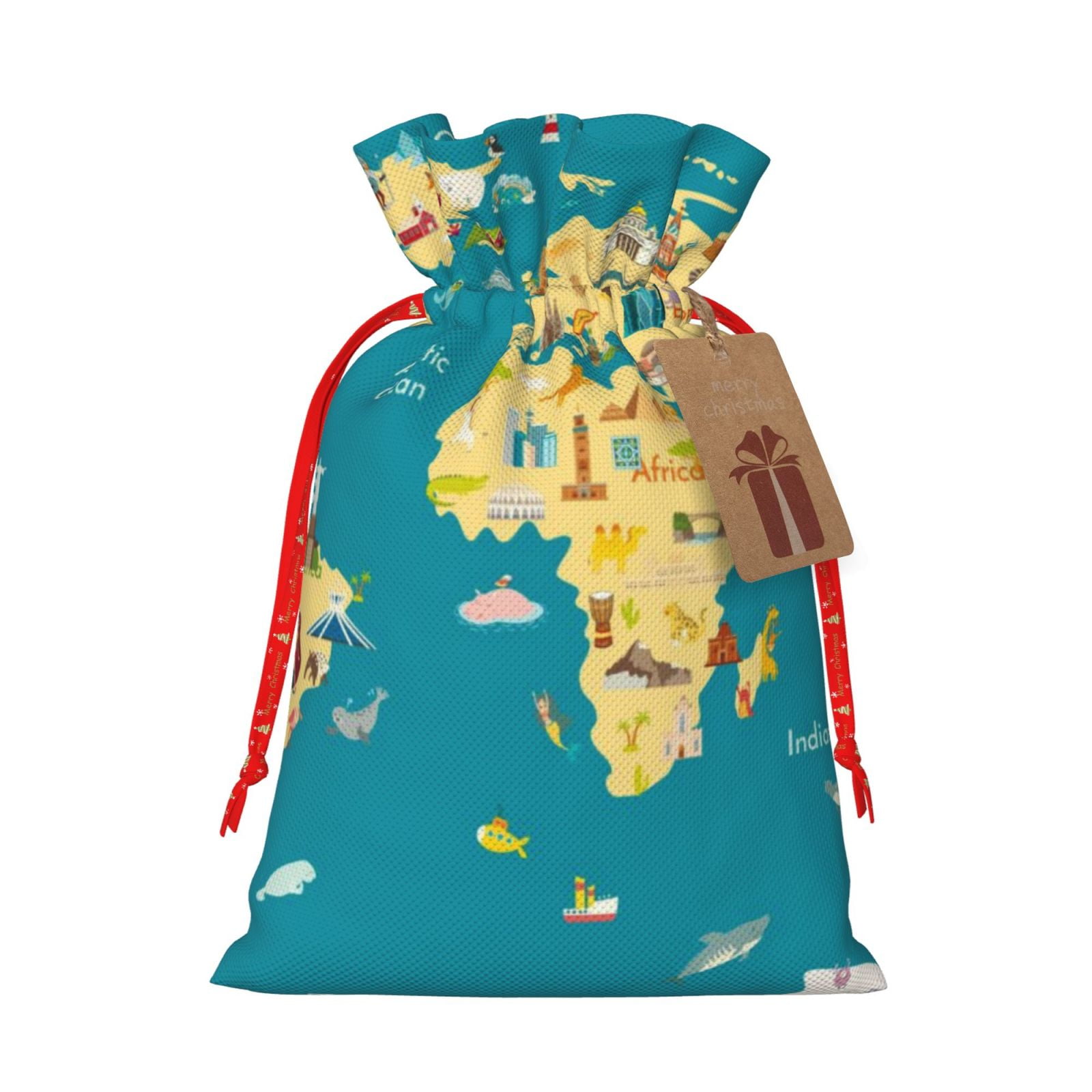 Pofeuu World Map With Landmarks Print Burlap Bags with Drawstrings ...