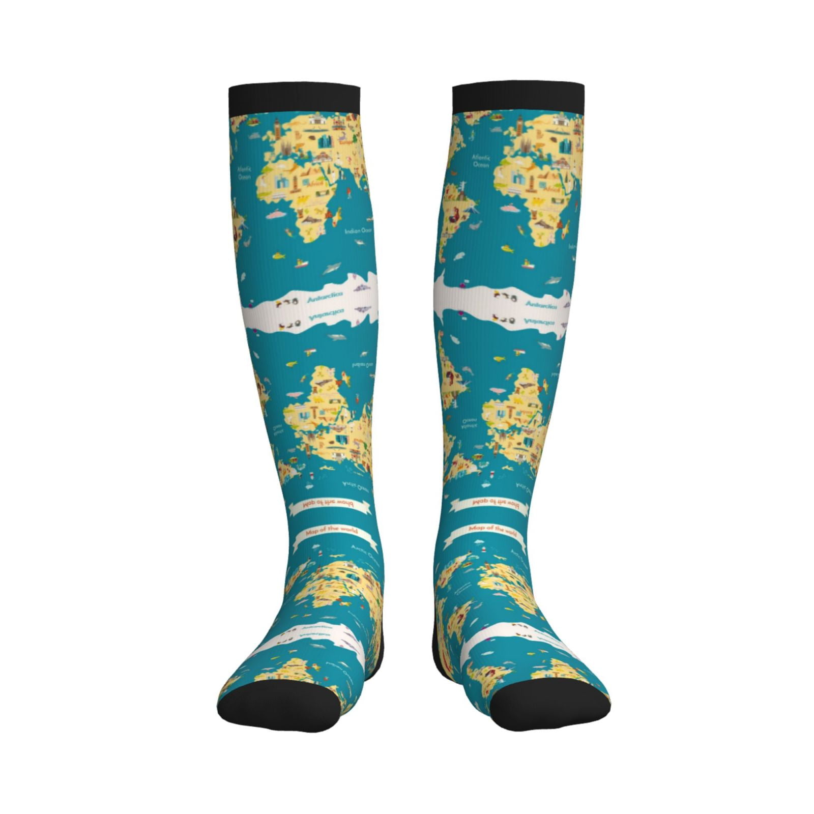 Pofeuu World Map With Landmarks Print Compression Socks for Women & Men ...