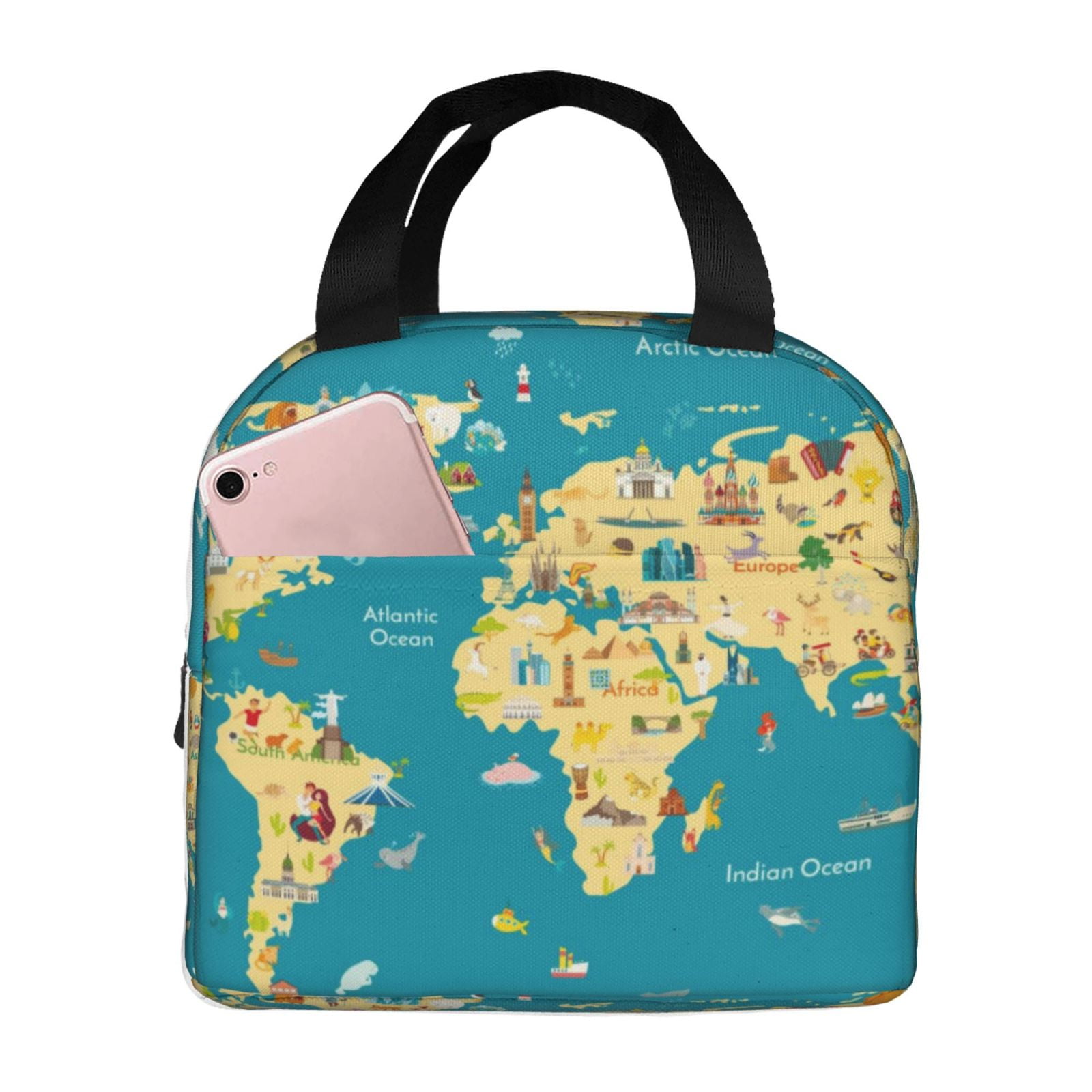Pofeuu World Map With Landmarks Print Lunch Bag Lunch Box Insulated ...