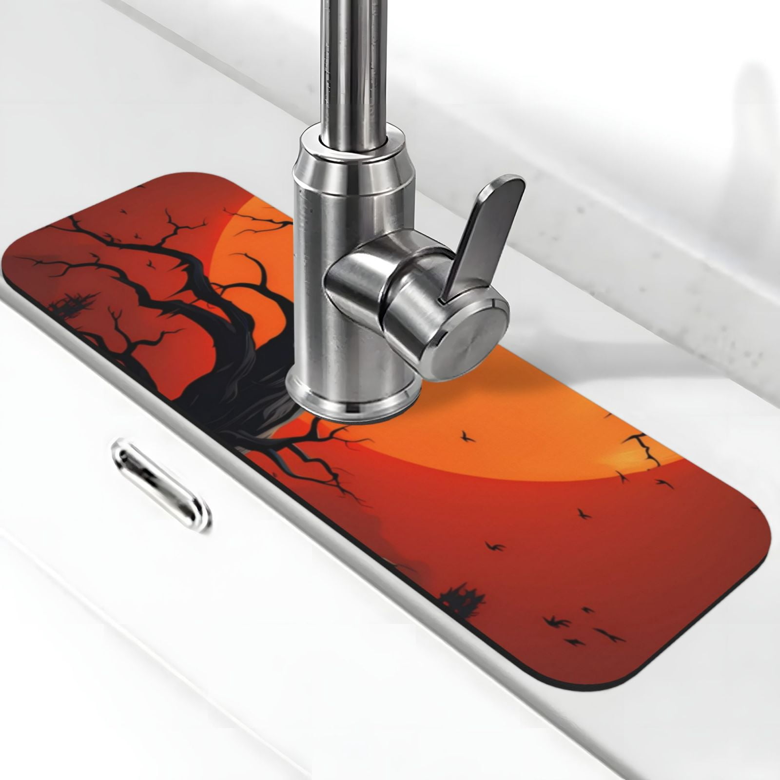 Pofeuu Yellow Castle Sunset Tree Print Splash Guard for Sink Faucet ...