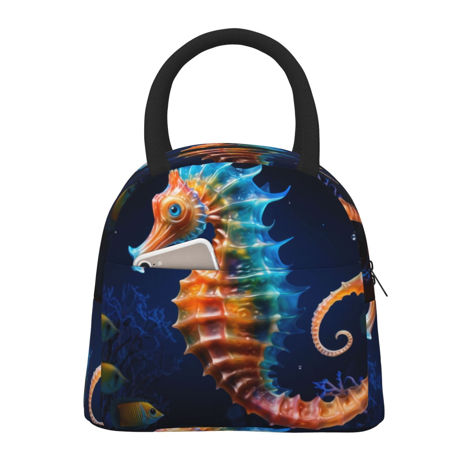 Pofeuu Yellow Fish Seahorse Print Lunch Bag for Adult Insulated Lunch ...