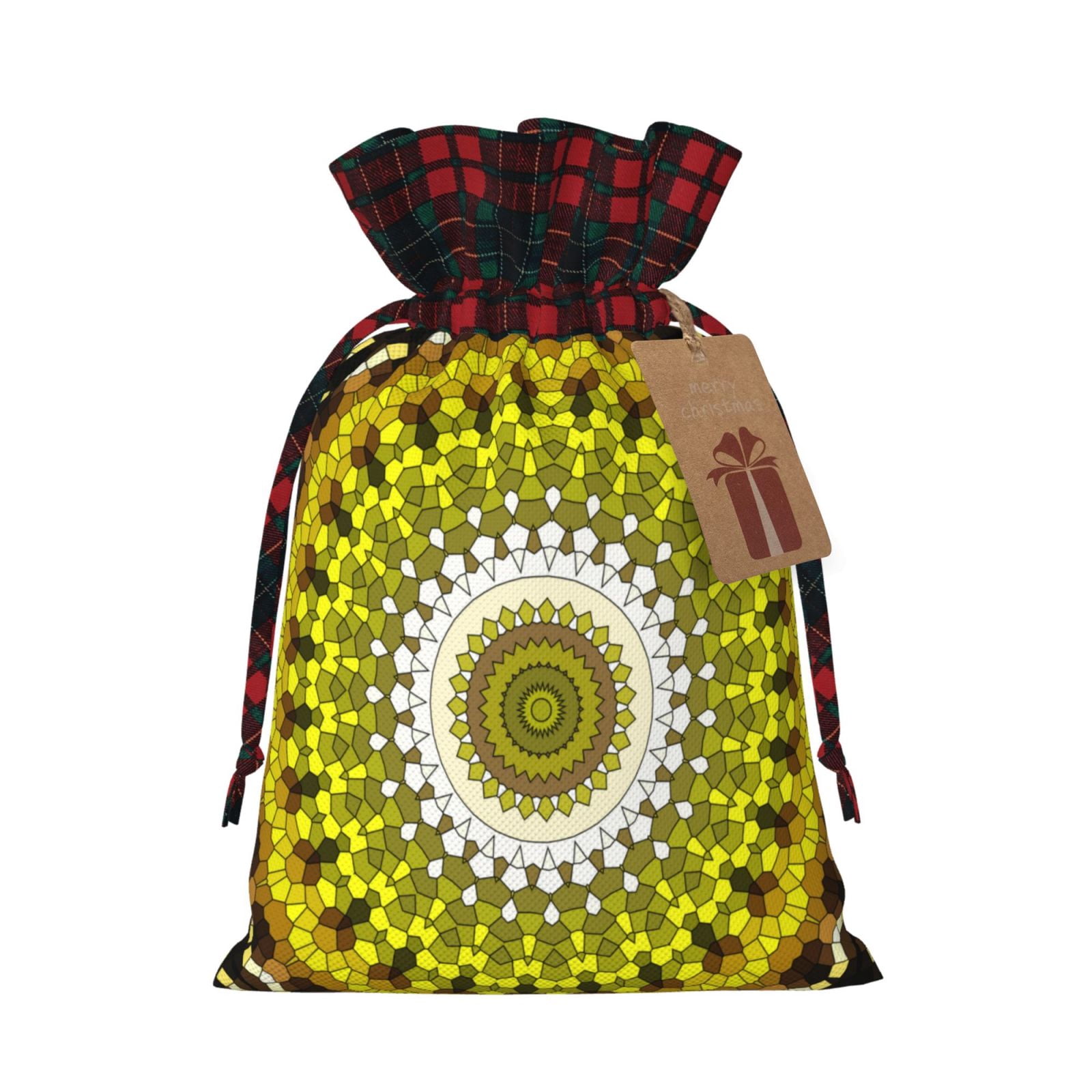 Pofeuu Yellow Mandala Print Burlap Bags with Drawstrings Drawstring ...