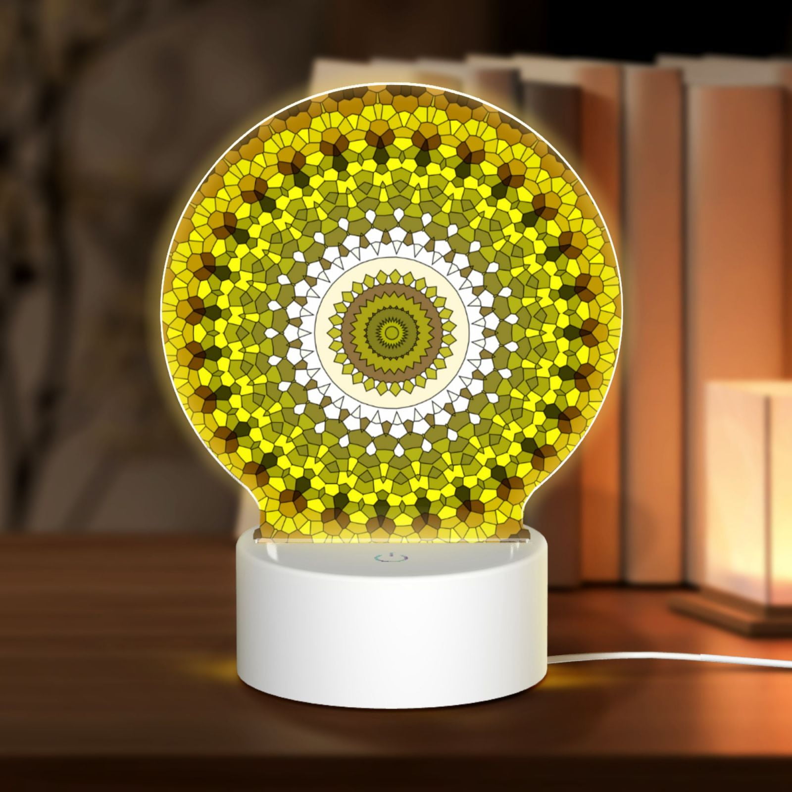 Pofeuu Yellow Mandala Print LED Christmas Night Light Lamp Base Gift ...