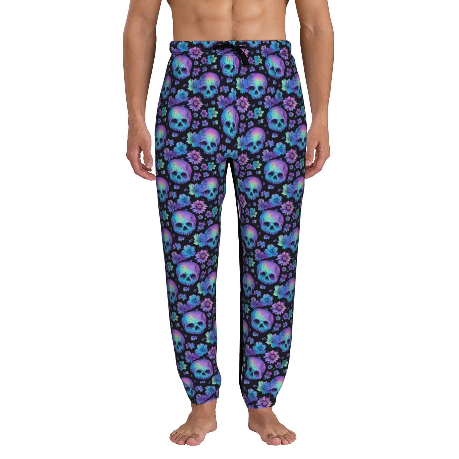 Pofeuu blue daisy Skull flower Print Sweatpants for Men, Men's Lounge ...
