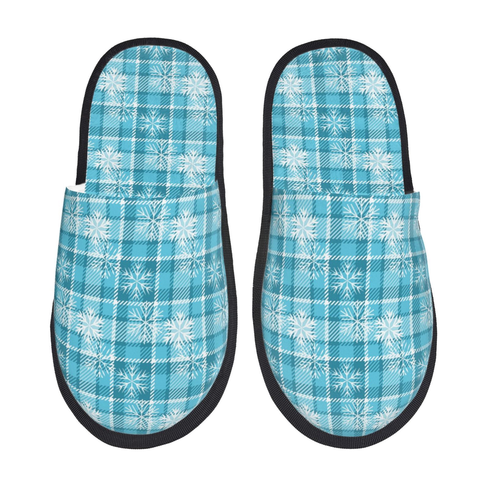 Pofeuu blue plaid Snowflake Print EVA Fuzzy House super light Slippers ...
