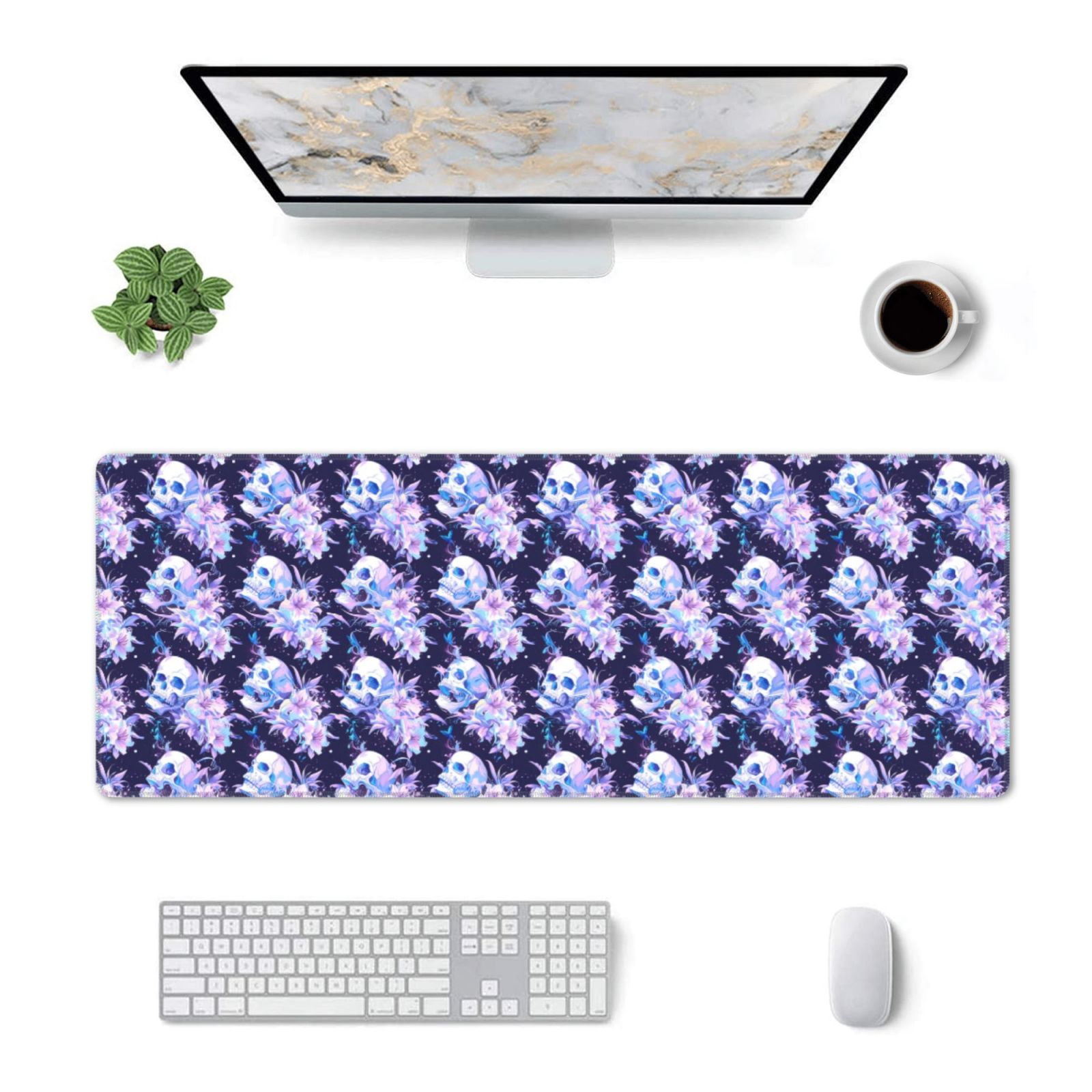 Pofeuu blue starry sky Skull flower Print Desk Mat for Keyboard and ...