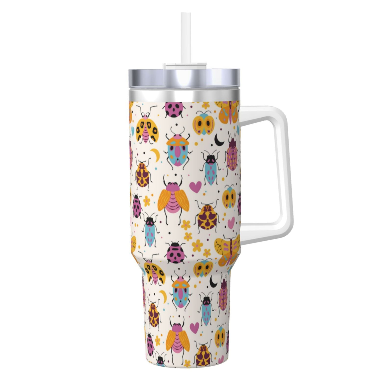 Pofeuu cute bugs Print 40oz Ice Bully With Handle And Straw Stainless ...
