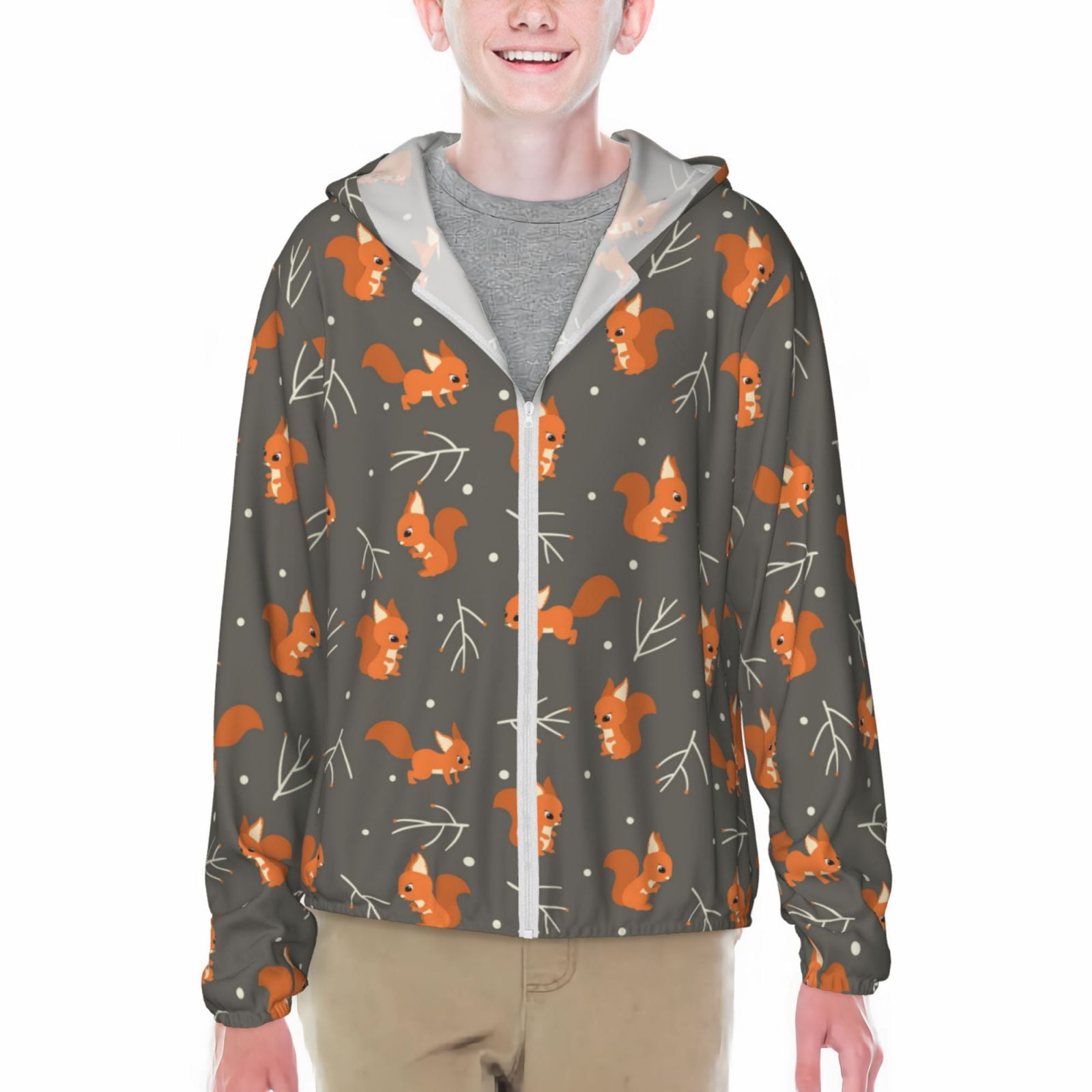 Pofeuu cute fall fox leaf Print Kids Active Zipper Sun Protection Jacket Boys Girls Hooded ...