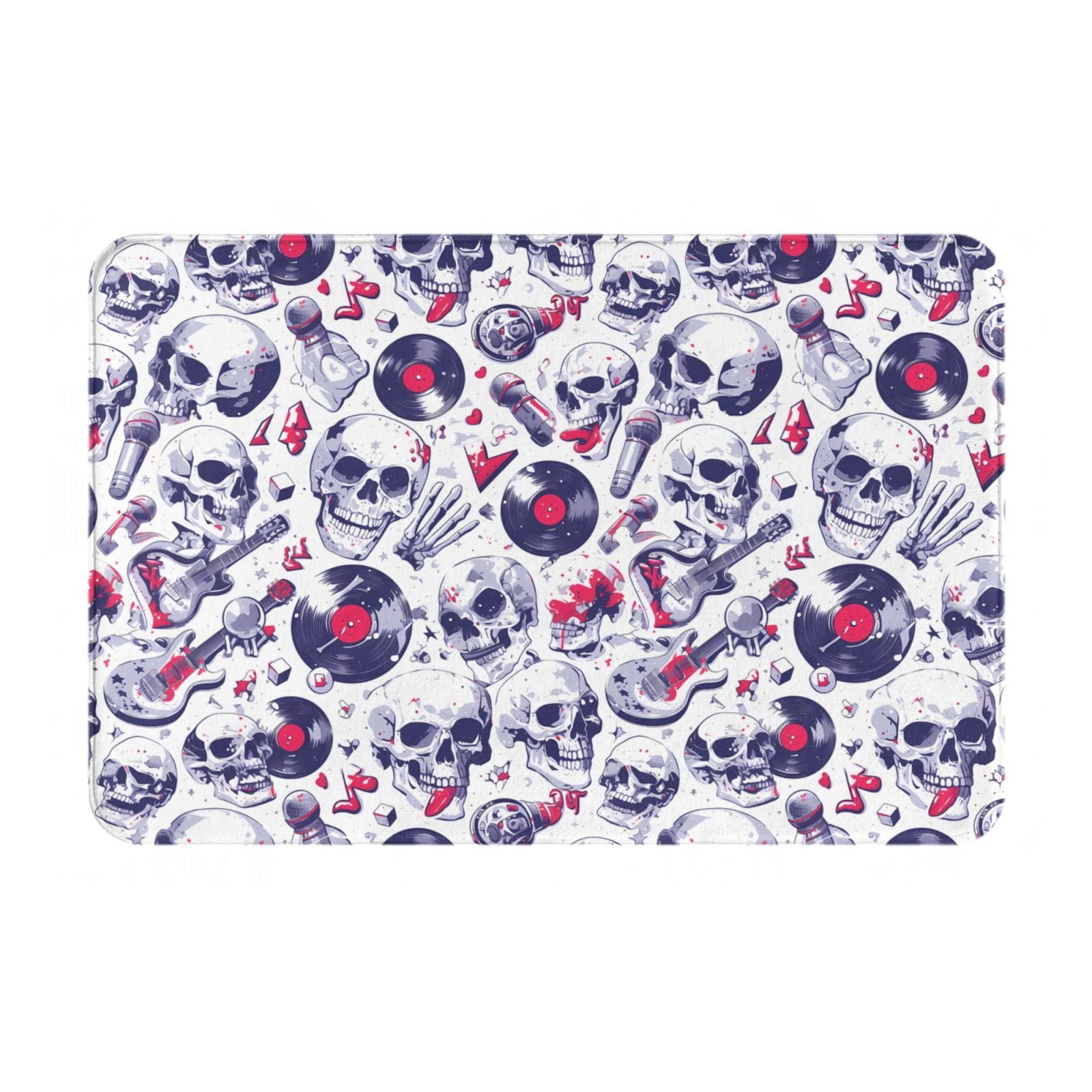 Pofeuu music Skull record mike Print Flannel Doormats Rug16"x24"Rug ...