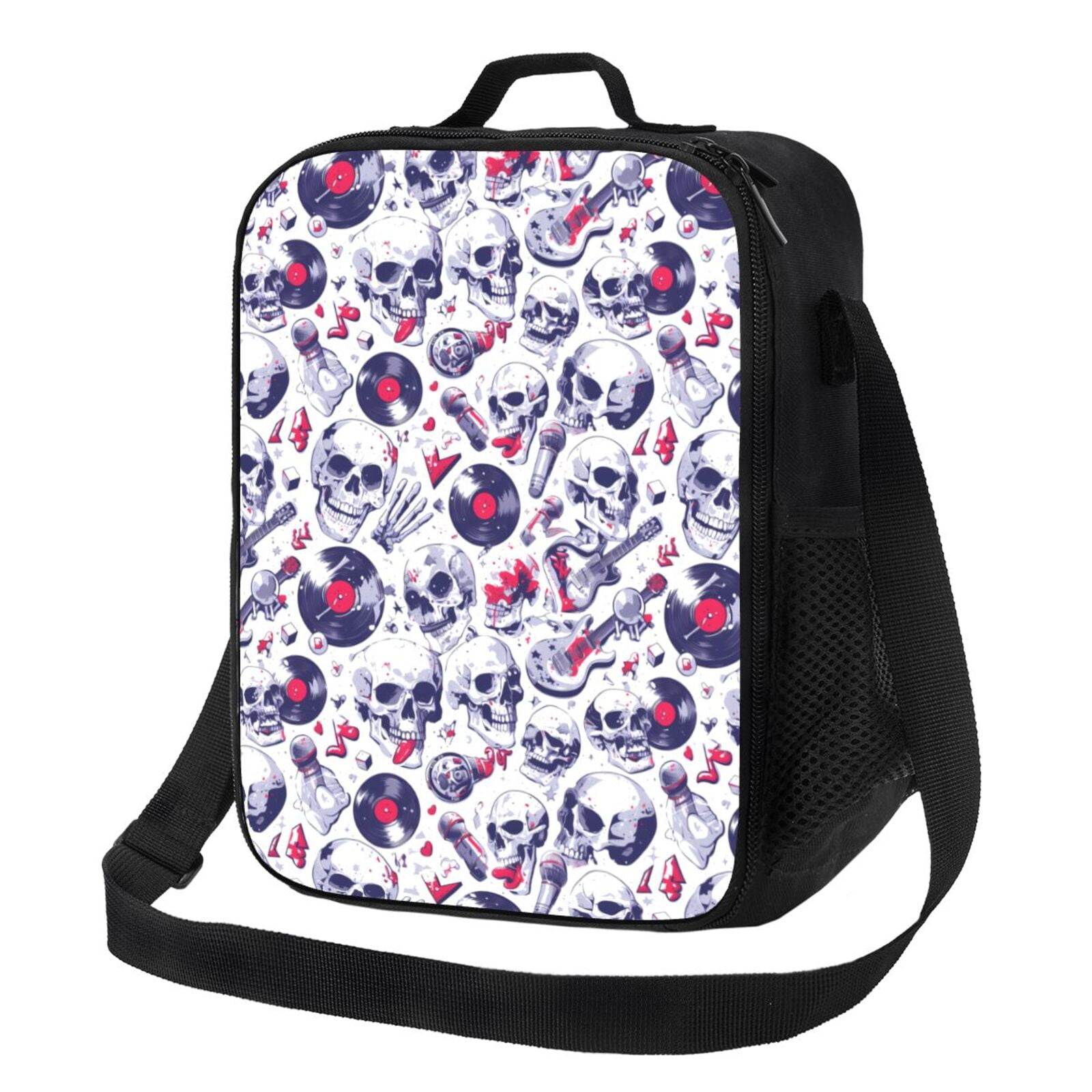 Tebeau music Skull record mike Print Lunch Box, Insulated Lunch Bag ...
