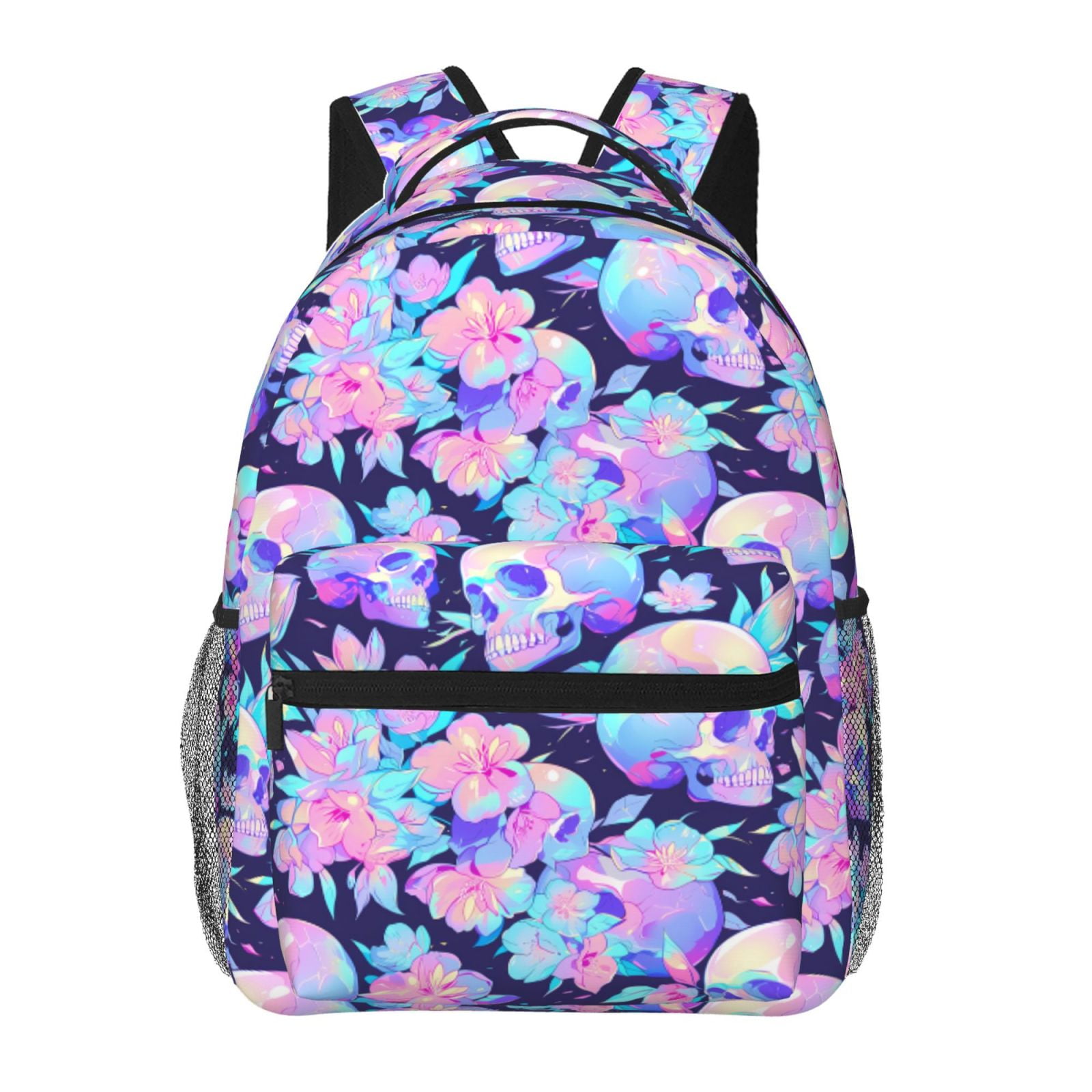 Pofeuu pinkk flower crystal Skull Print Backpack for Men and Women ...