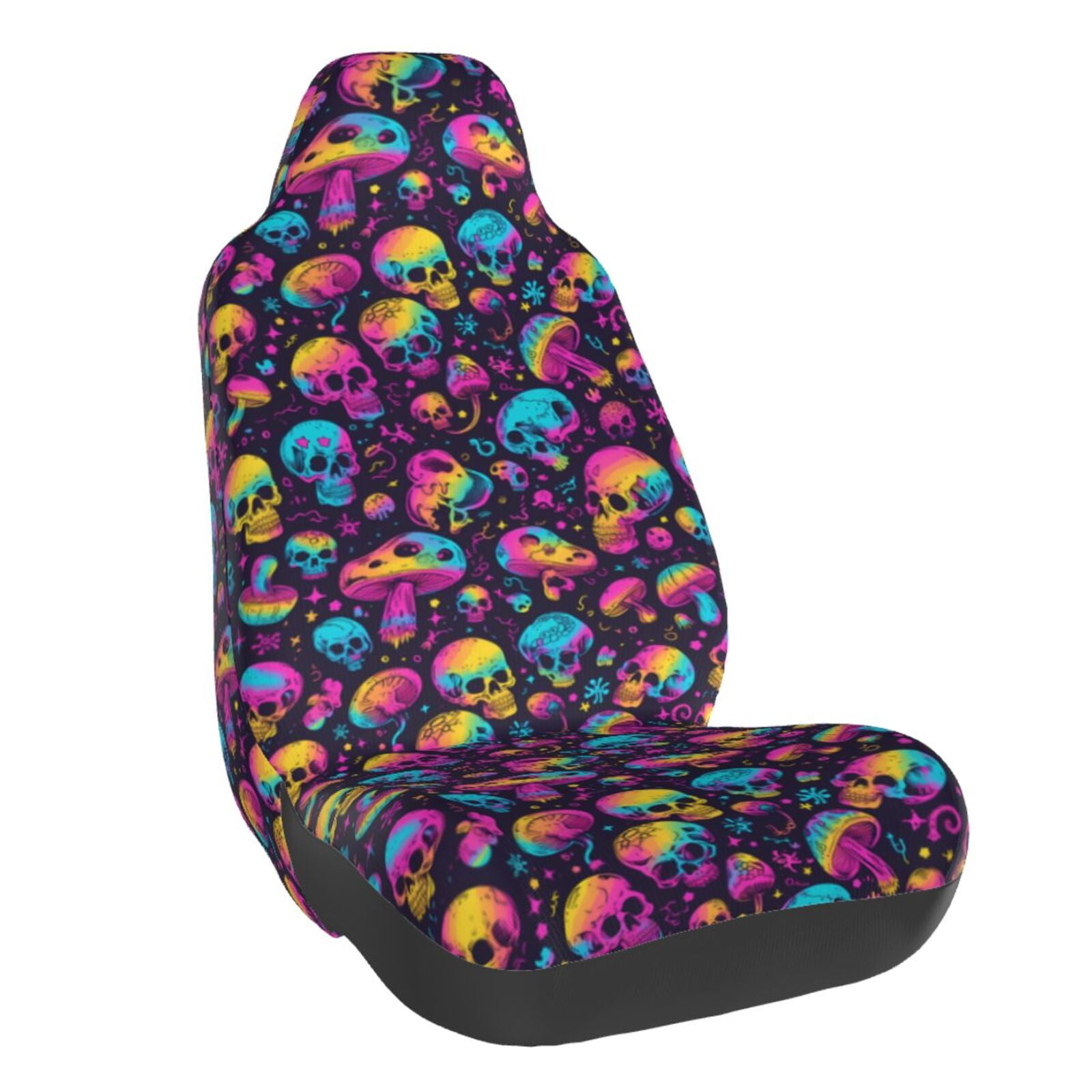 Pofeuu rainbow color mushroom Skull Print Automotive Car Seat Covers ...