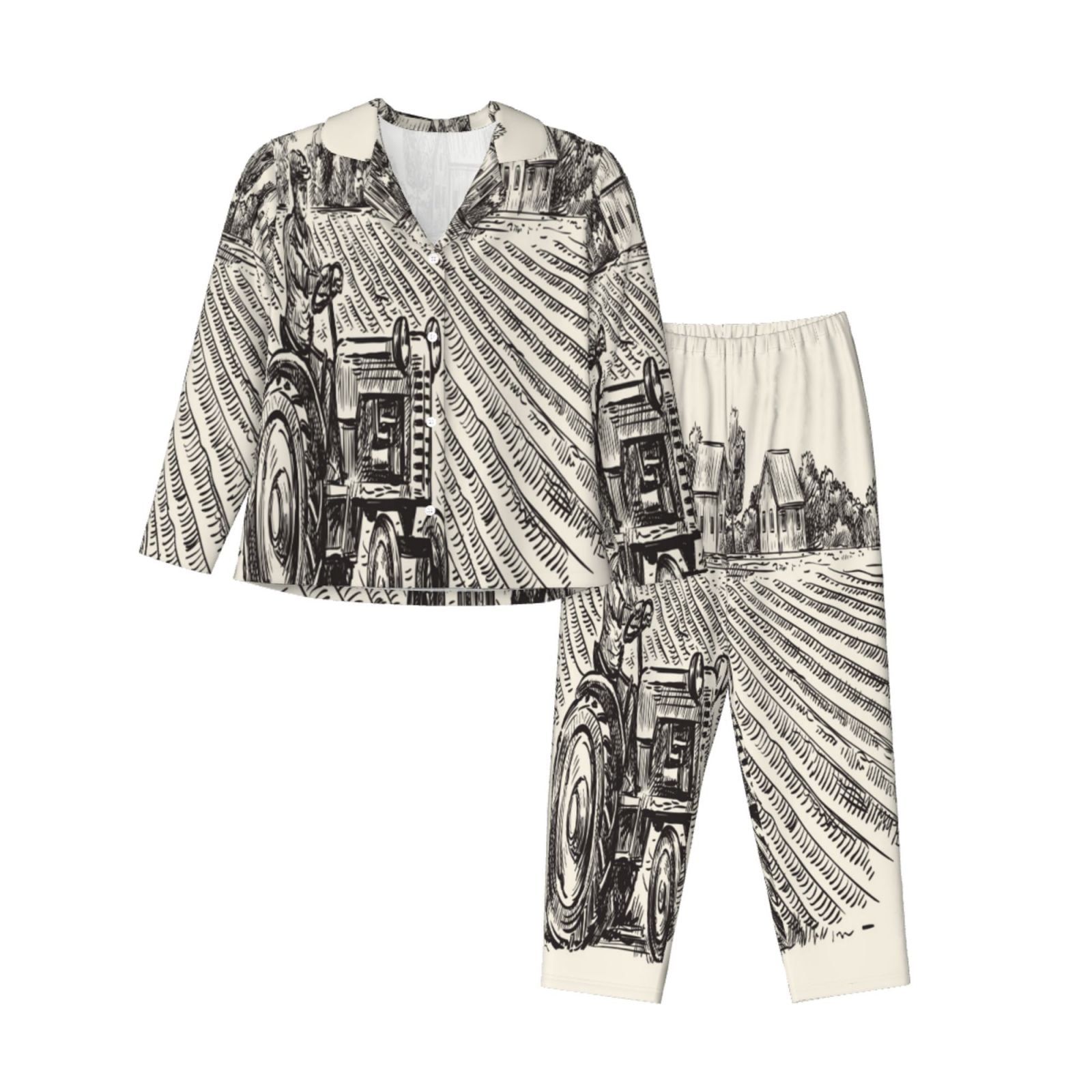 Pofeuu retro tractor Print Womens Pajamas Set Long Sleeve Sleepwear ...