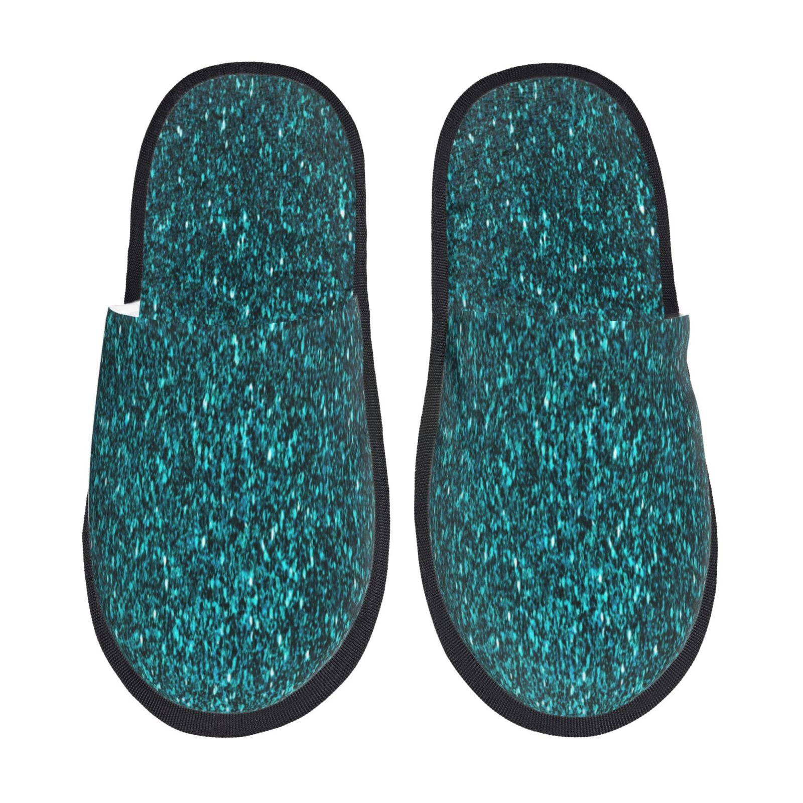 Pofeuu teal sparkling Print EVA Fuzzy House super light Slippers ...