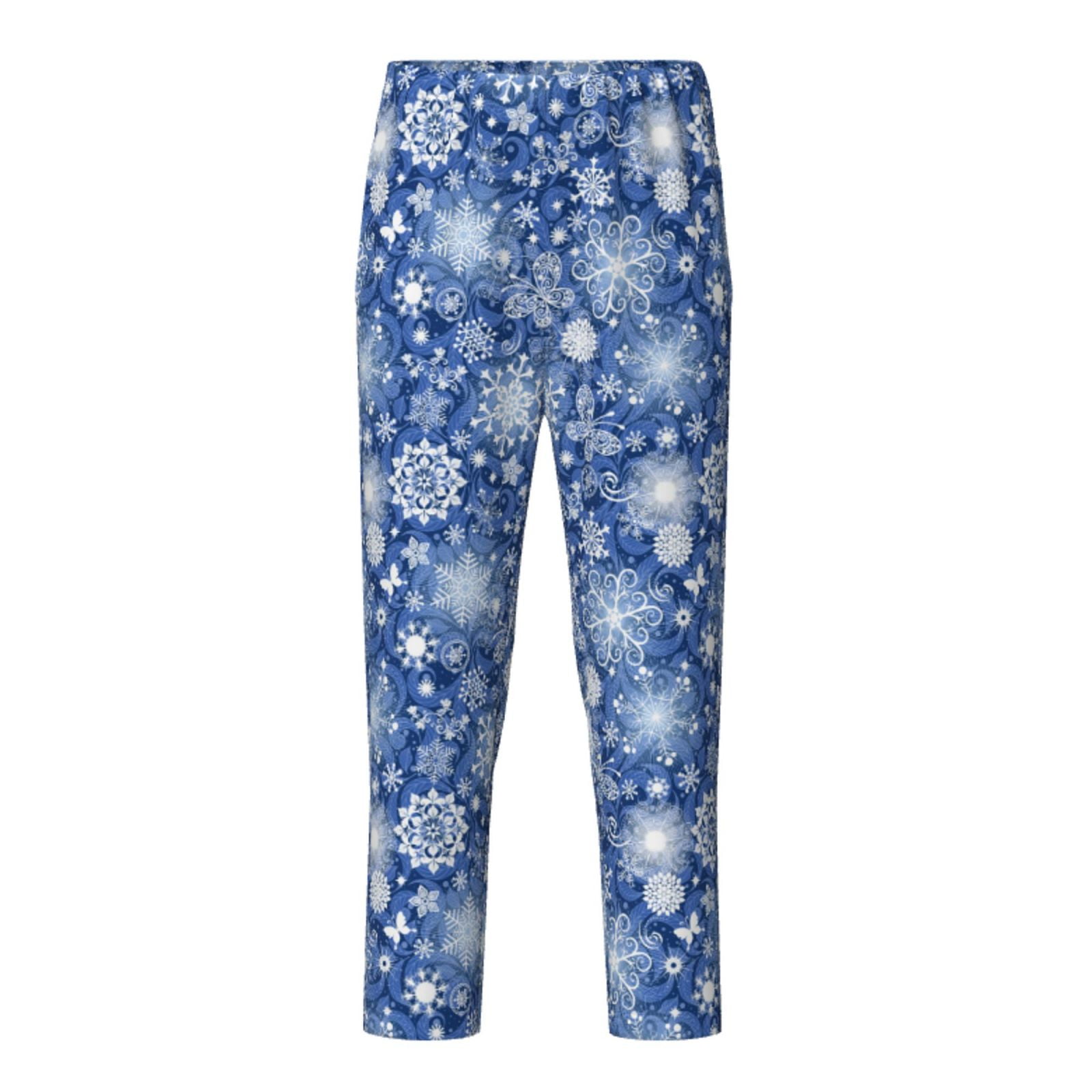 Pofeuu whiet Snowflake blue background Print Teenagers' Pajama Pants ...