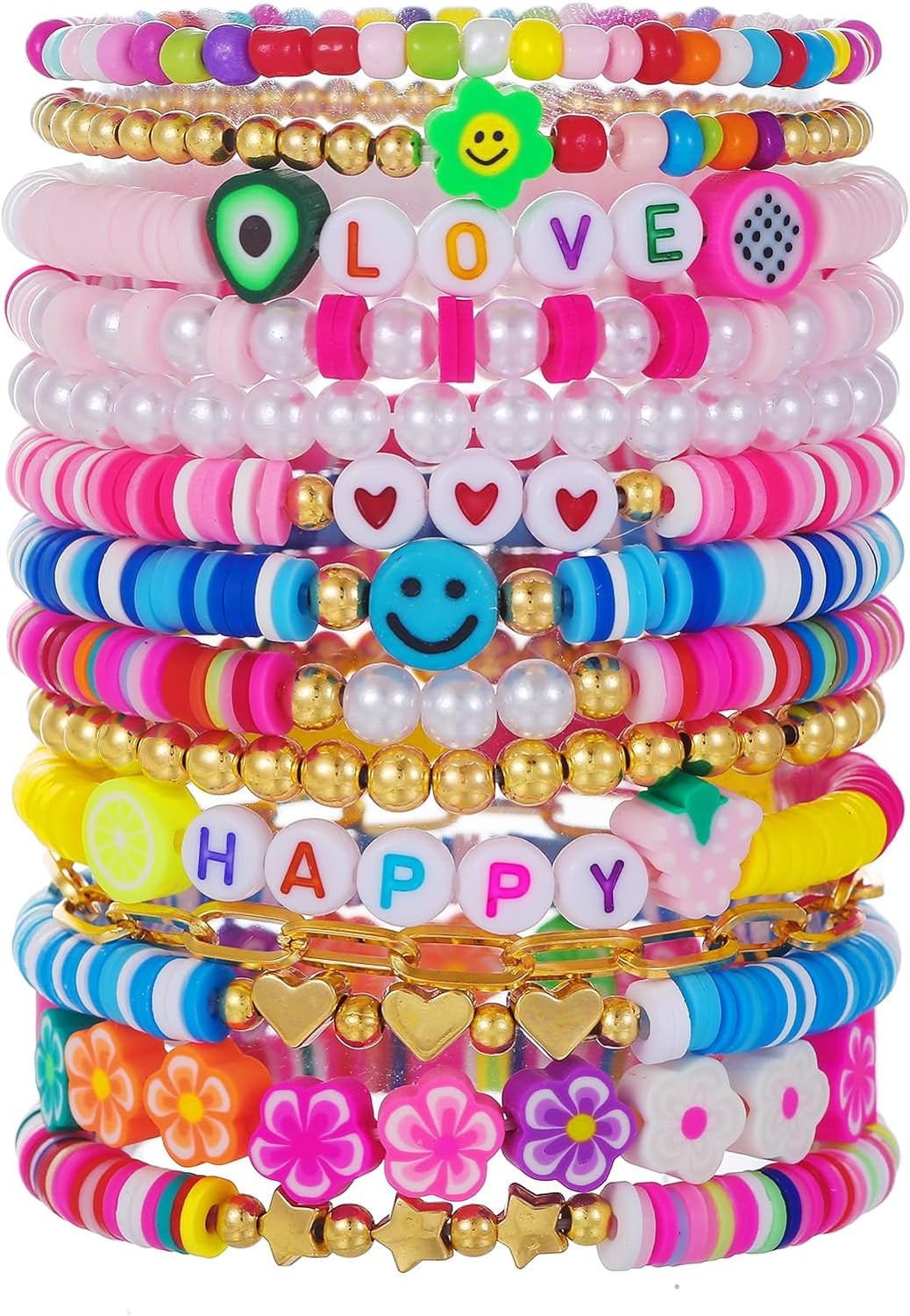 Pofo Heishi Surfer Clay Bead Bracelets Set For Women - Preppy Smile ...