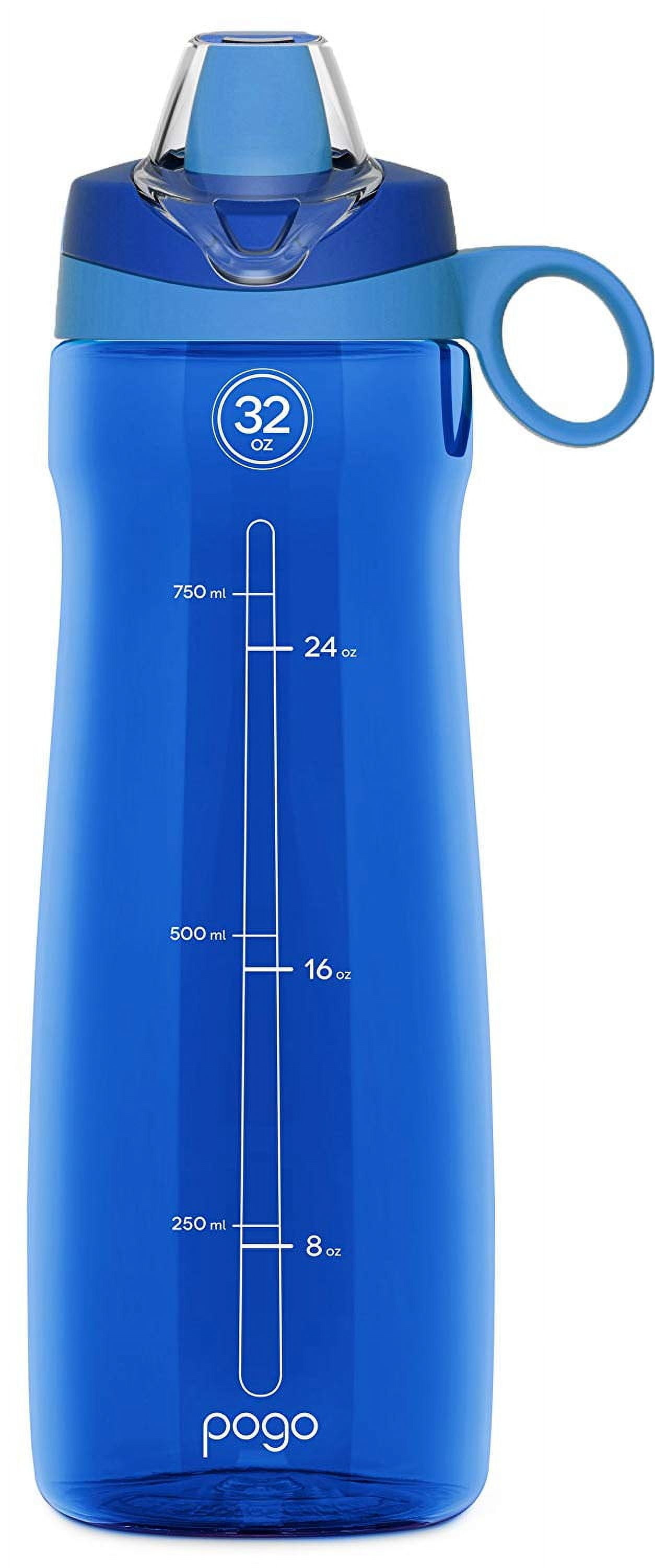 Pogo BPA-Free Plastic Water Bottle with Soft Straw, Blue, 32 oz ...