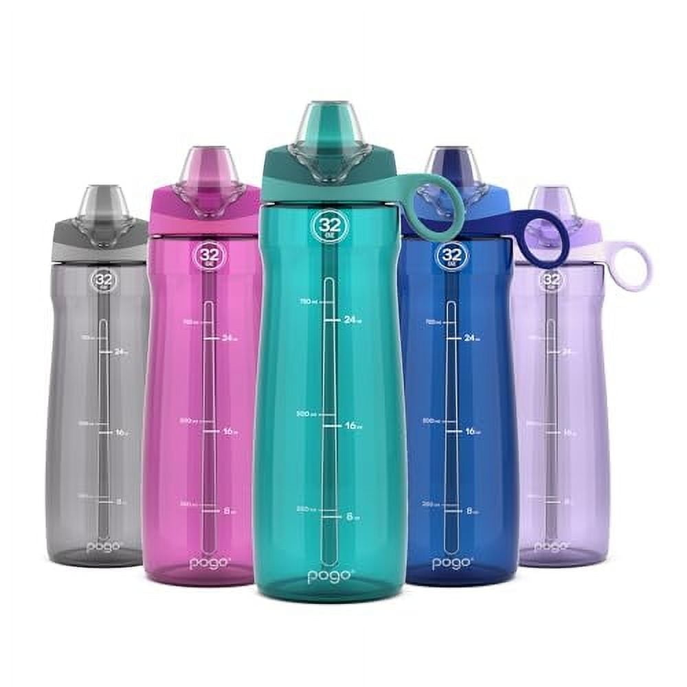 Pogo BPA-Free Tritan Plastic Water Bottle with Soft Straw, 32 Oz, Teal ...