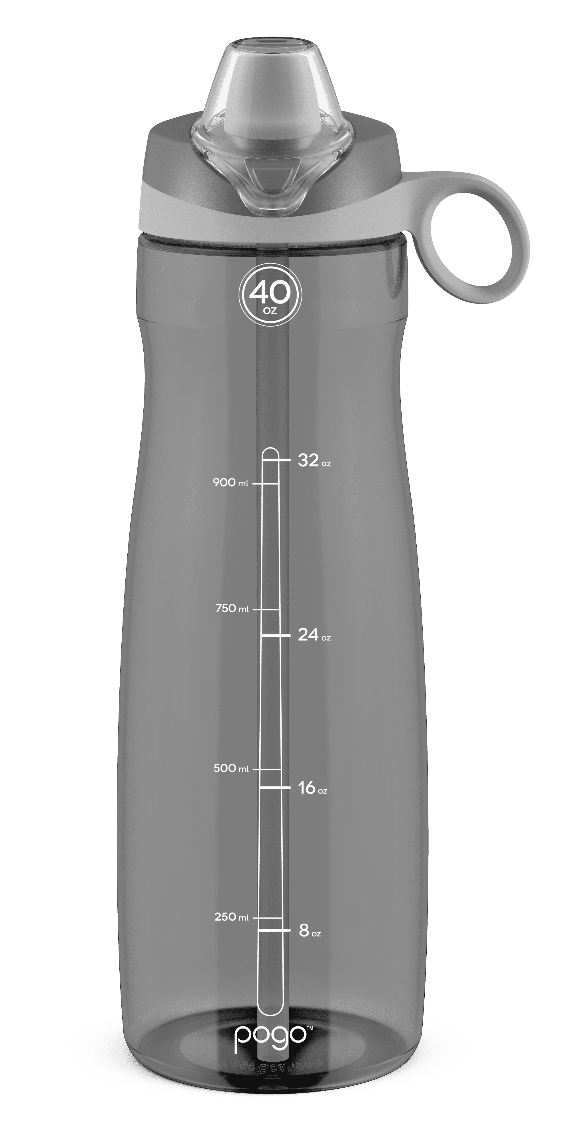 Pogo BPA-Free Tritan Water Bottle with Soft Straw, Grey, 40 oz ...